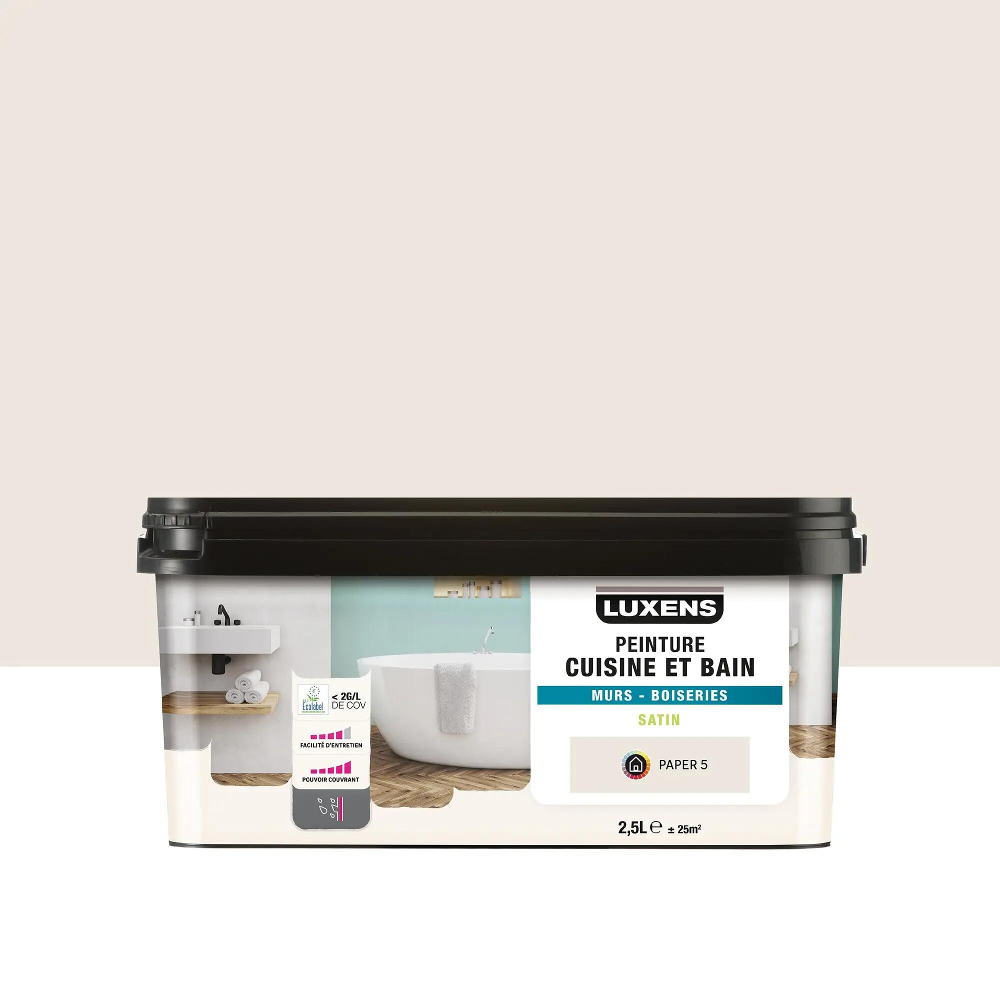 Peinture mur, boiserie paper 5 satin LUXENS Cuisine & bains 2.5l ...