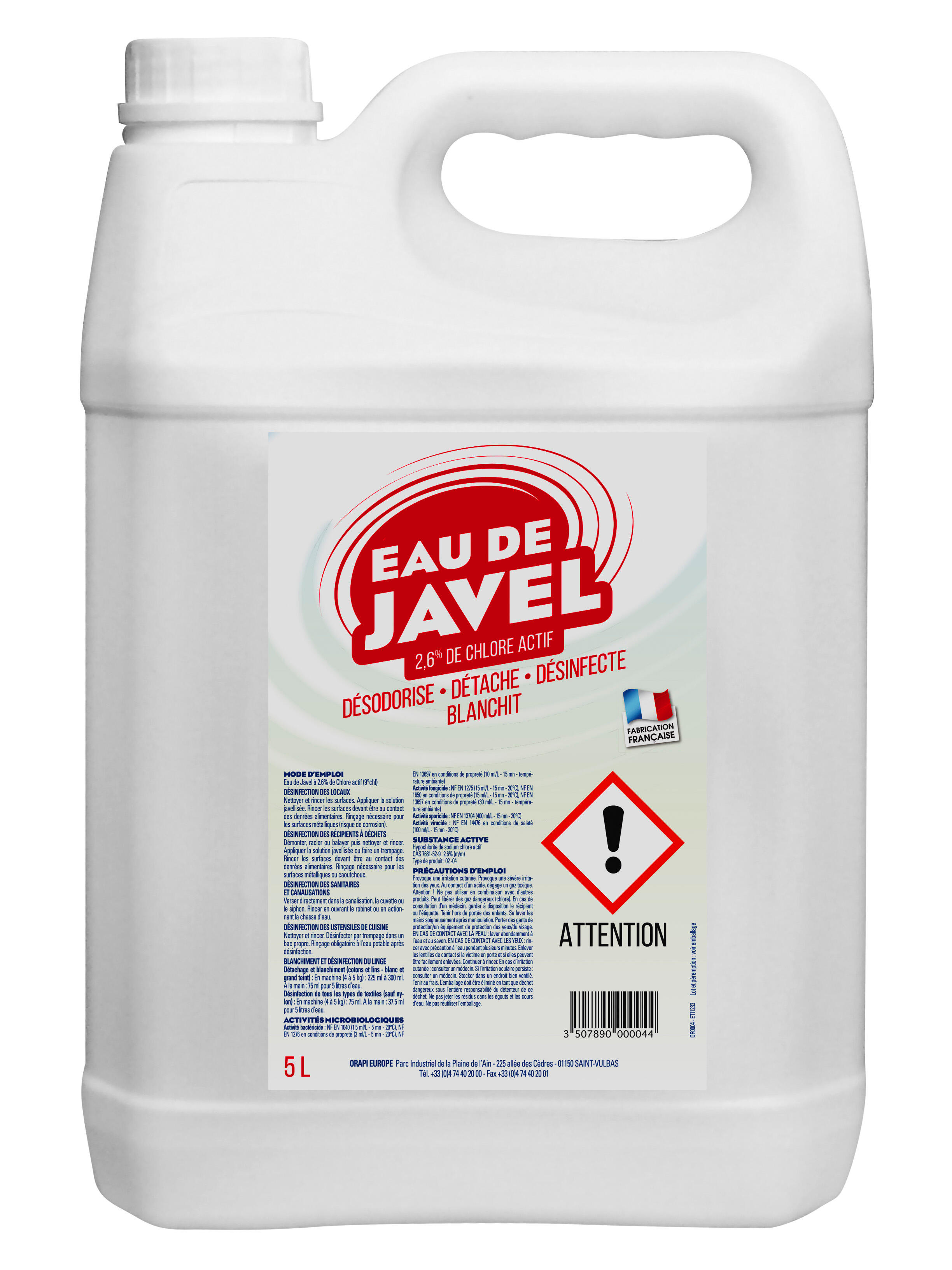 Eau de javel 2,6% de chlore actif 5L | Leroy Merlin