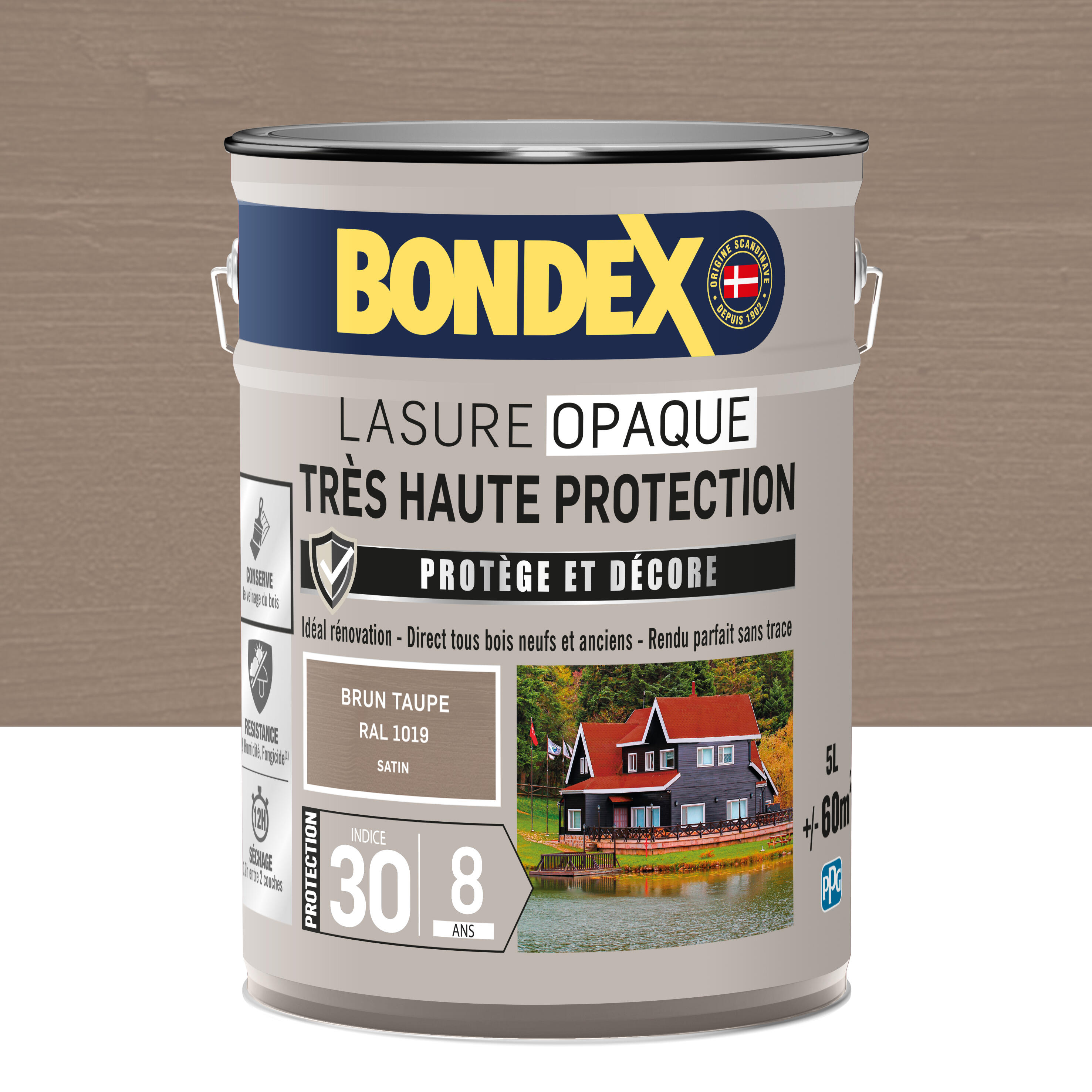 Lasure opaque très haute protection 8 ans brun taupe 5 L - BONDEX | Bricoman
