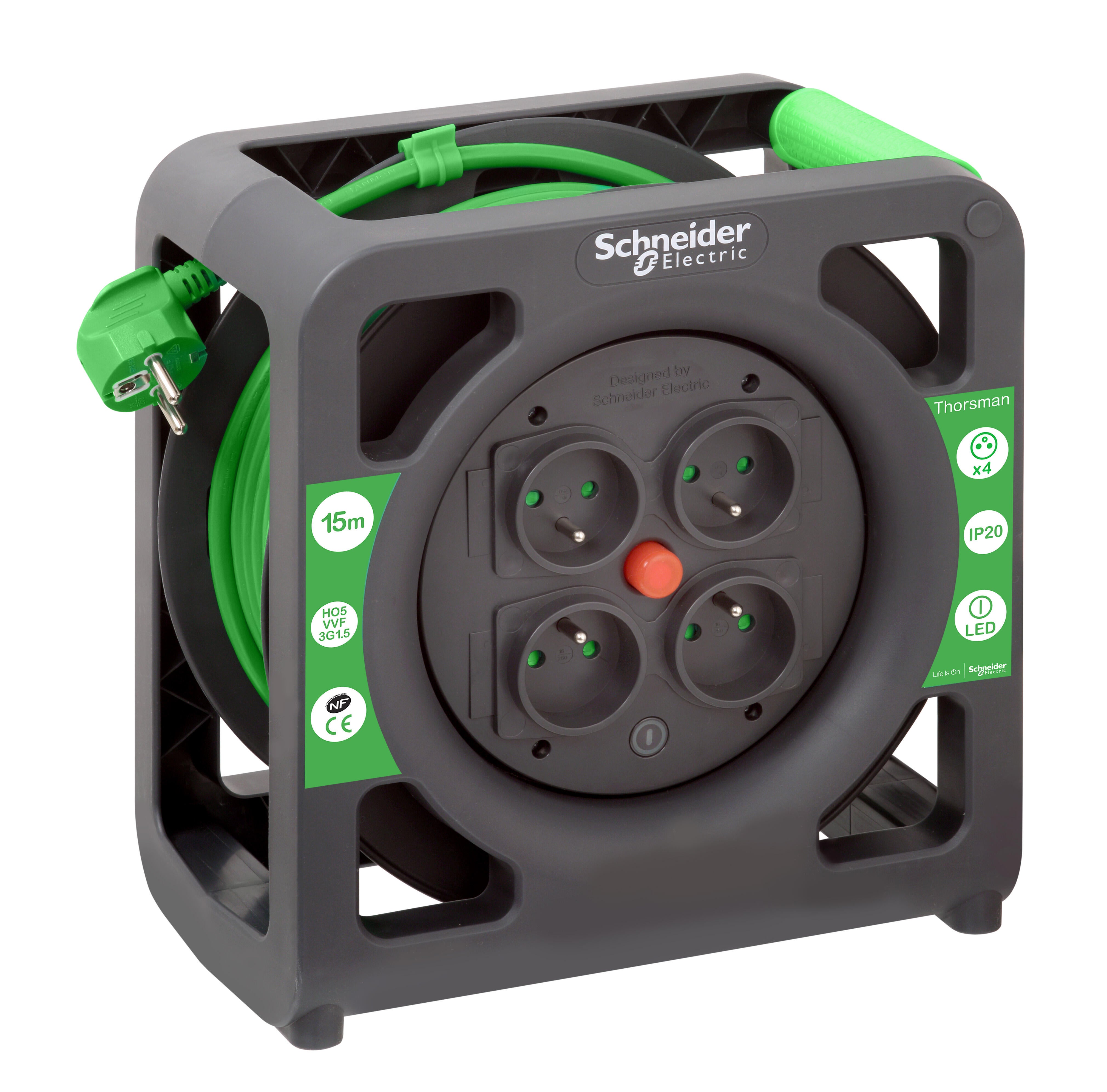 Enrouleur de câble électrique 15m - H05VVF - 3G 1,5mm², SCHNEIDER ...