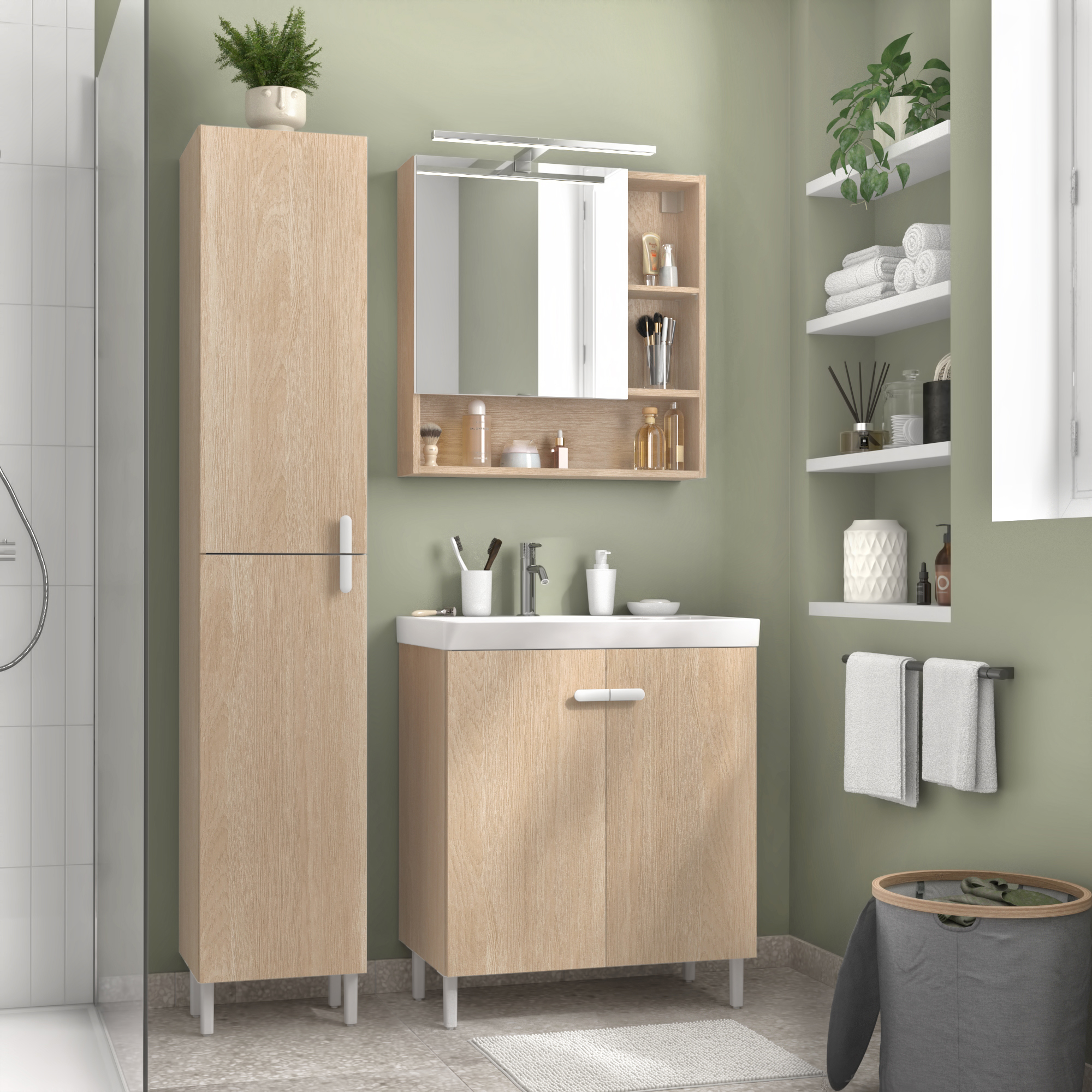 Mobile sottolavabo e lavabo Easy rovere L 70 x H 67 x P 40 cm 1 vasca ...