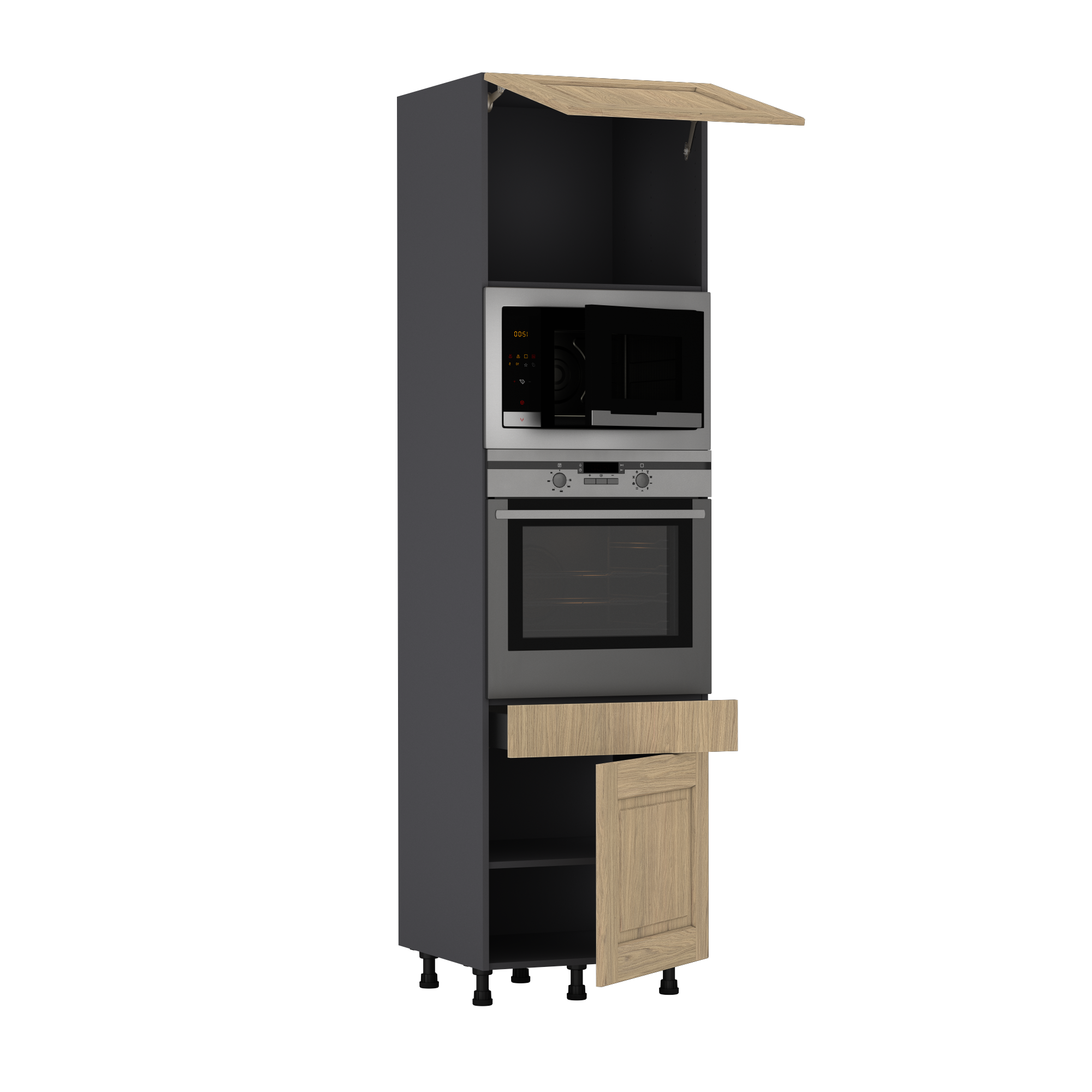 Colonne four de cuisine Prague chêne 2 portes et 1 tiroir H215 x l60 ...