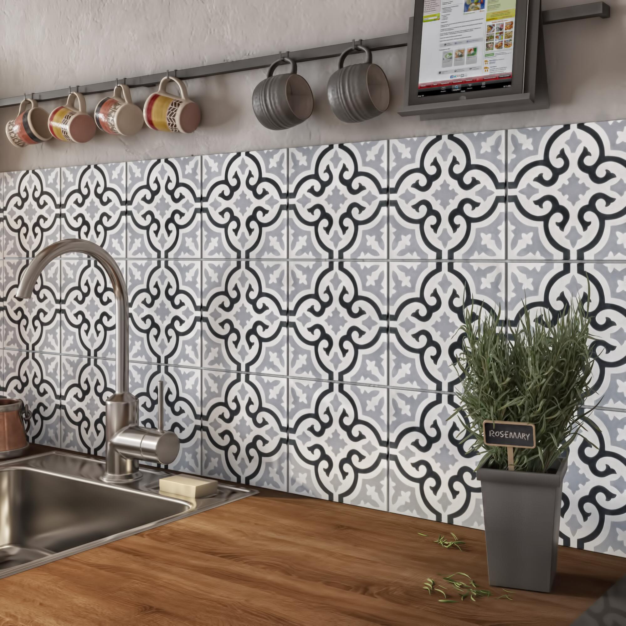 Carreau de ciment sol intérieur / mur intérieur effet ciment gris/noir ...