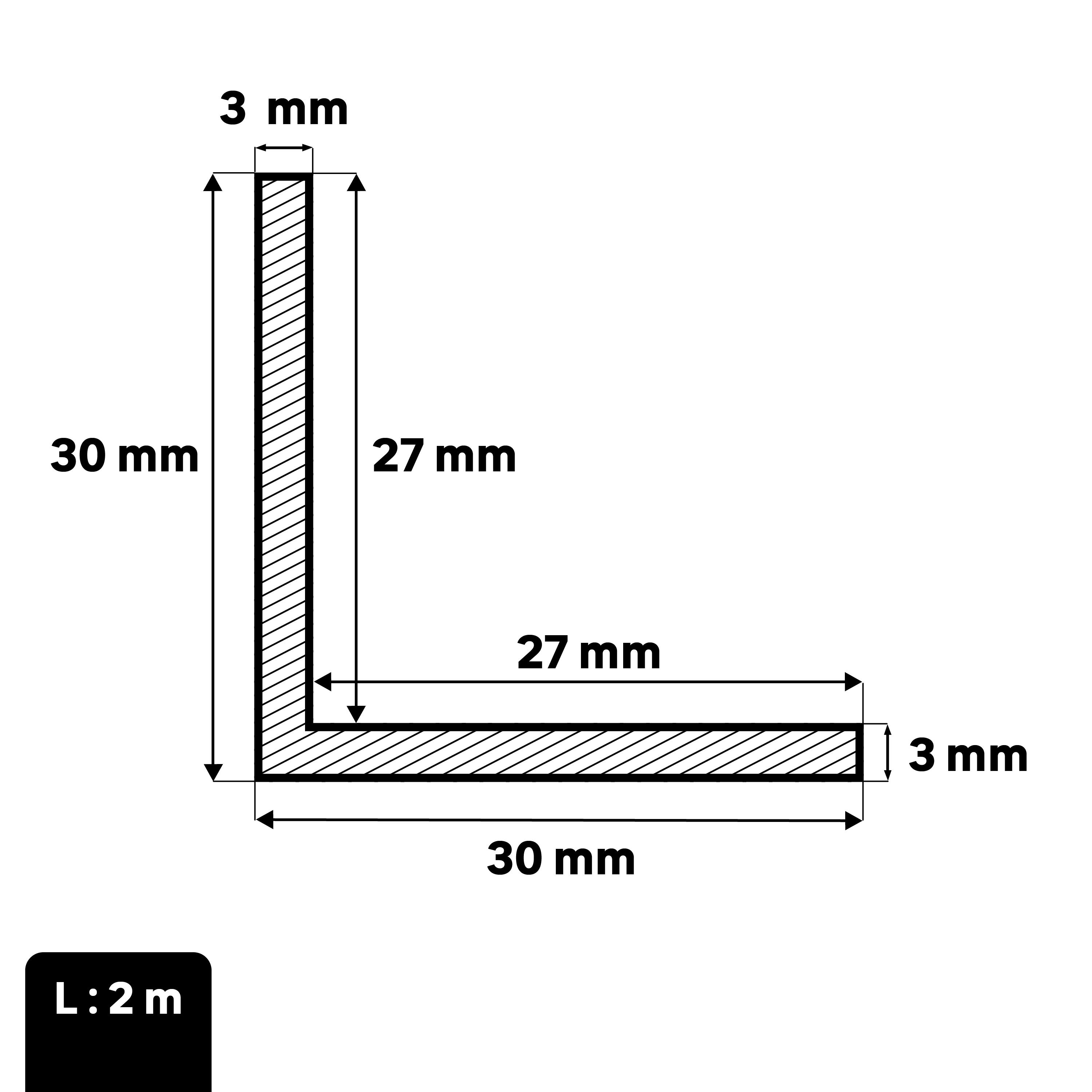 Profilé lisse acier brut gris mat STANDERS, H.30 x l.30 x Ep.3 mm, L.2 ...