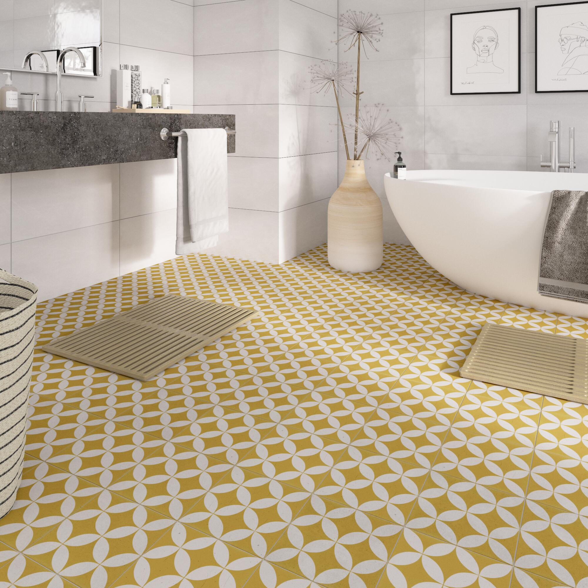 Carrelage sol intérieur effet ciment blanc, jaune Peonie l.20 x L.20 cm ...