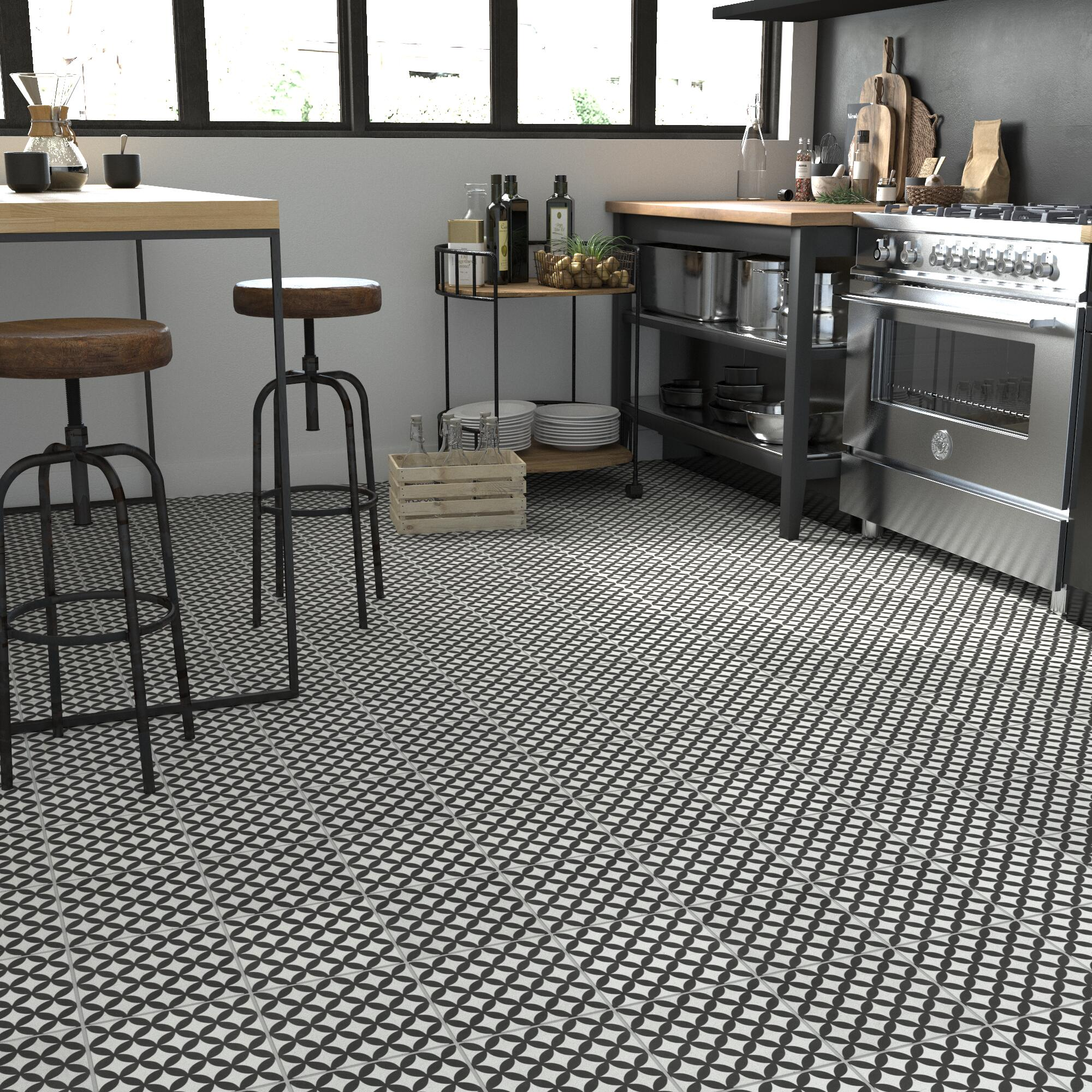 Carrelage sol intérieur effet ciment noir, blanc Peonie l.20 x L.20 cm ...