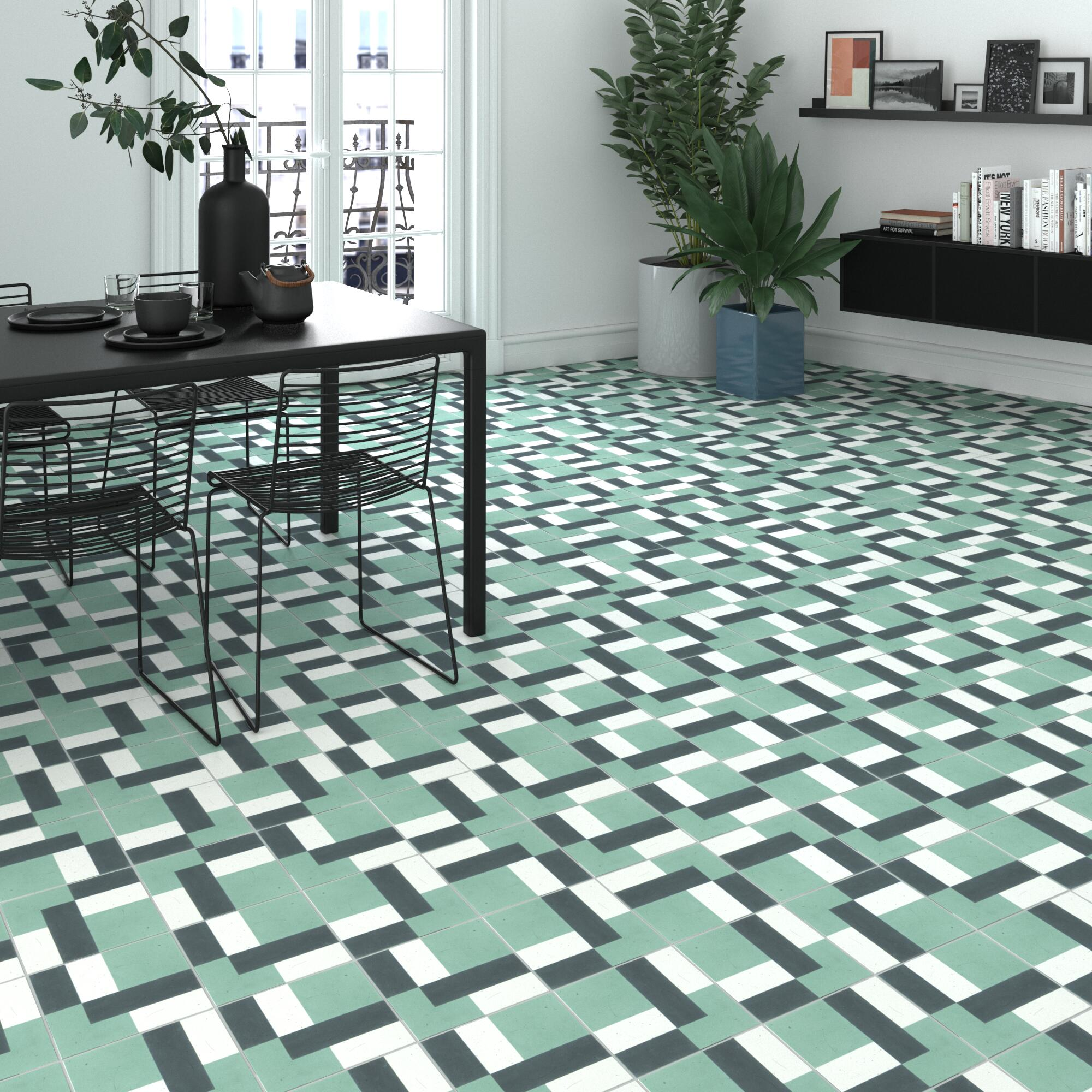 Carreau de ciment sol intérieur effet ciment vert clair, vert foncé ...