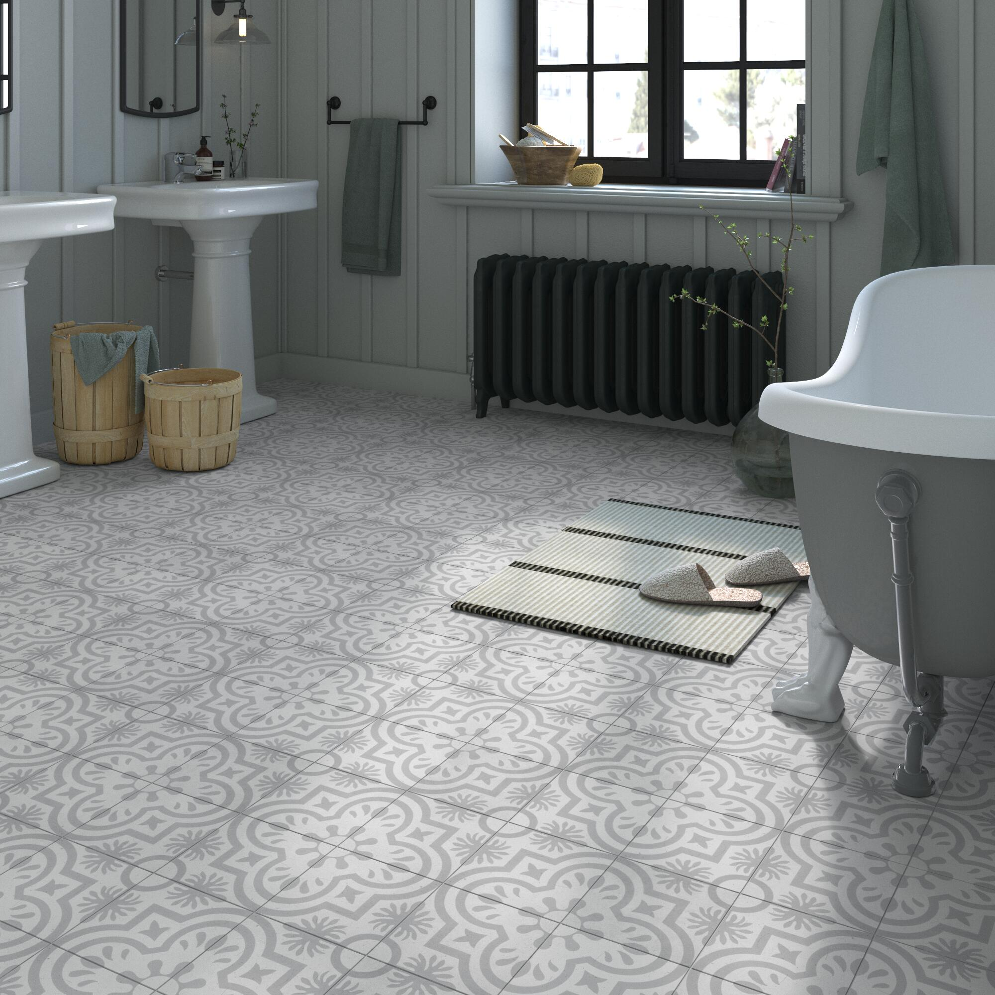 Carreau de ciment sol / mur gris, blanc Peonie l.20 x L.20 cm | Leroy ...