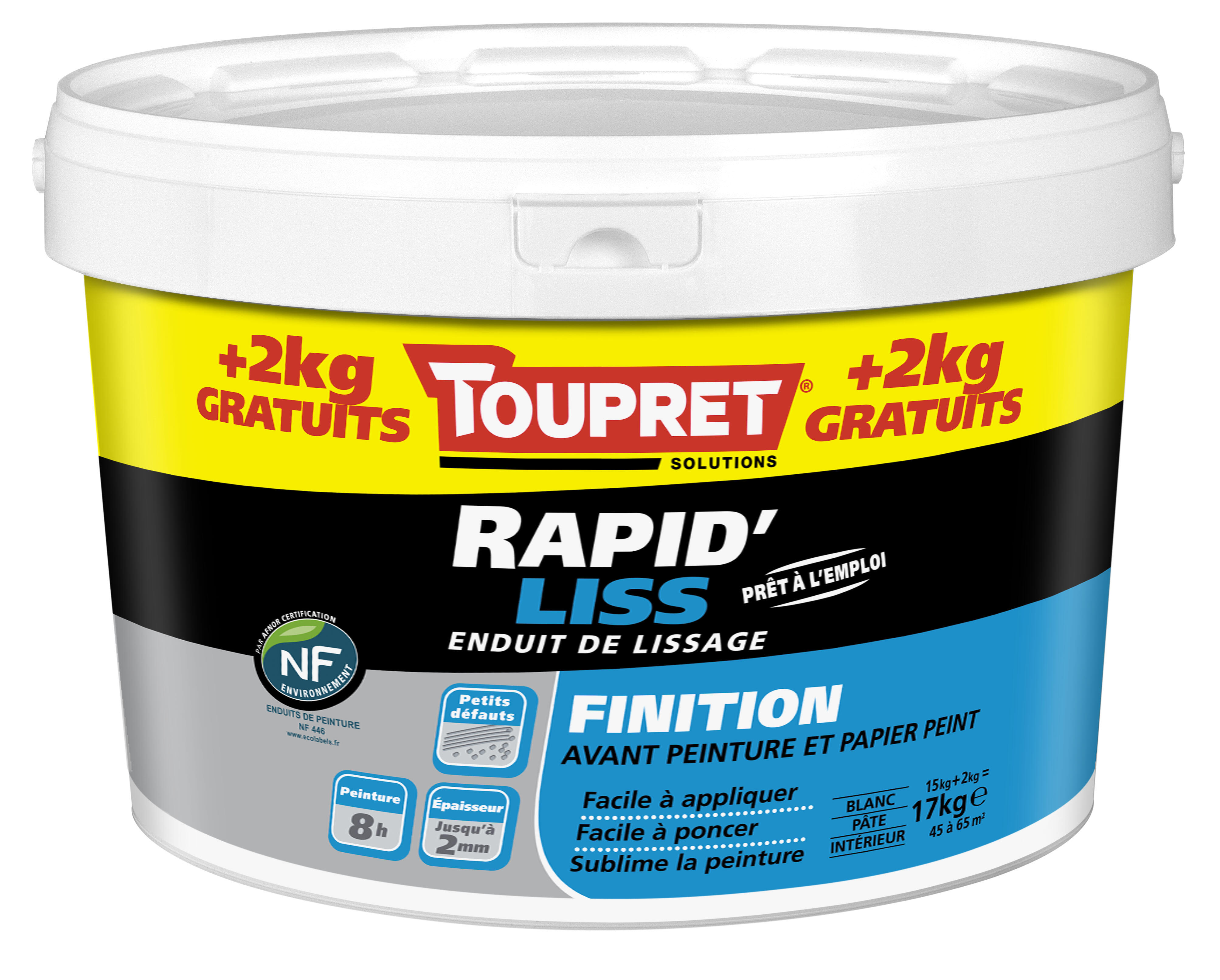 Enduit de lissage en pâte Rapid'liss TOUPRET 15 kg + 2kg gratuit ...