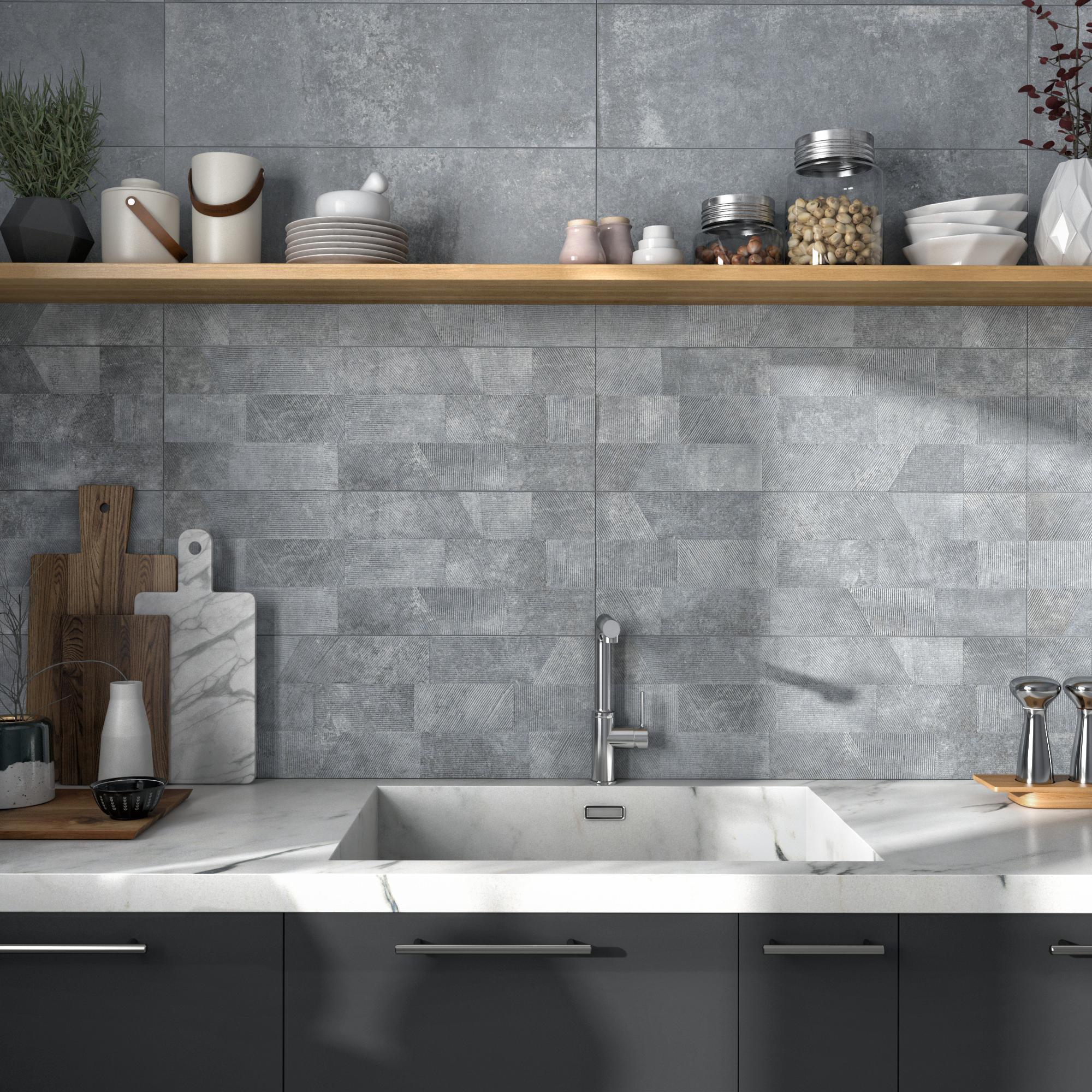 Carrelage mur intérieur effet béton gris foncé Uproad l.25 x L.75 cm ...