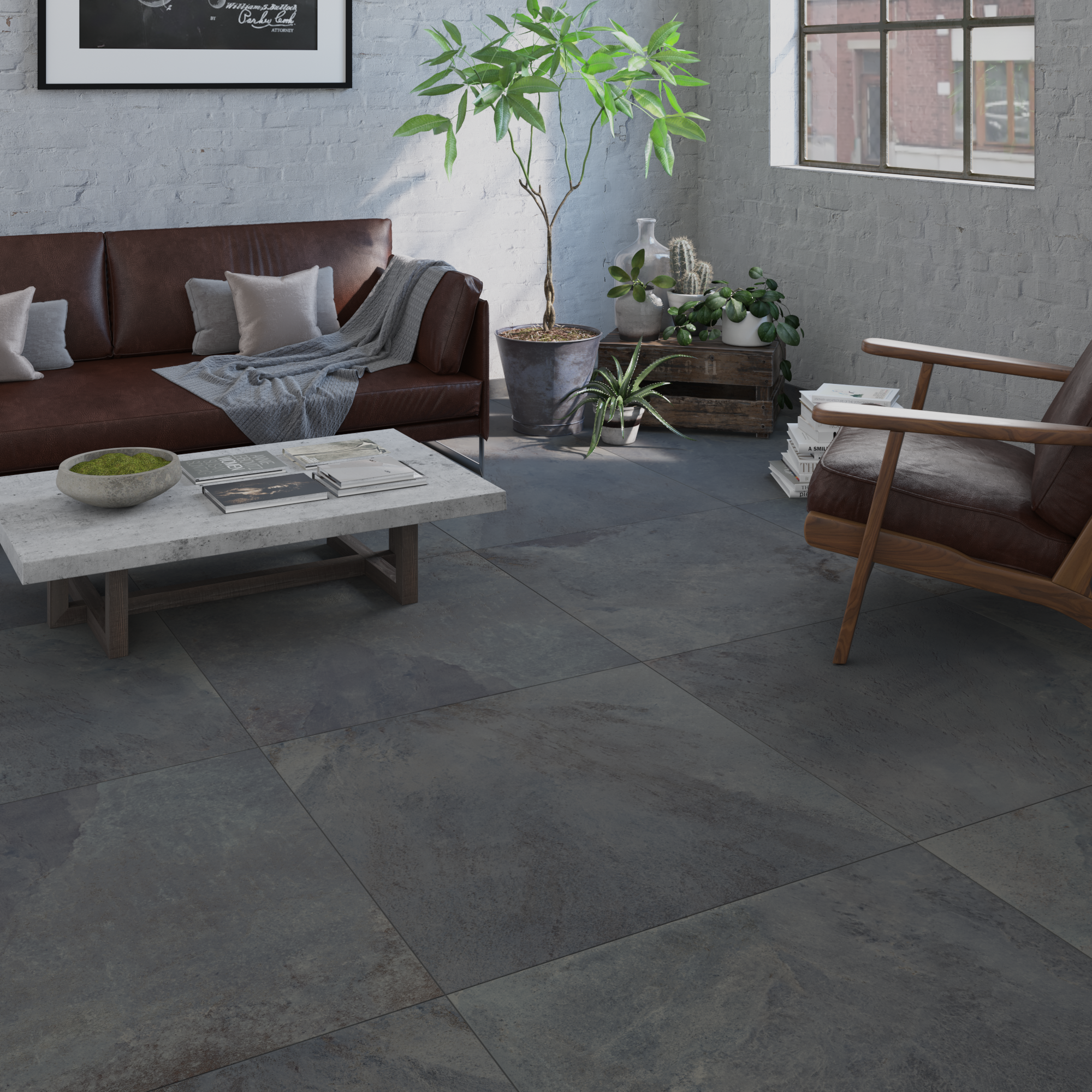 Carrelage mur intérieur / sol intérieur effet pierre anthracite Fame l ...