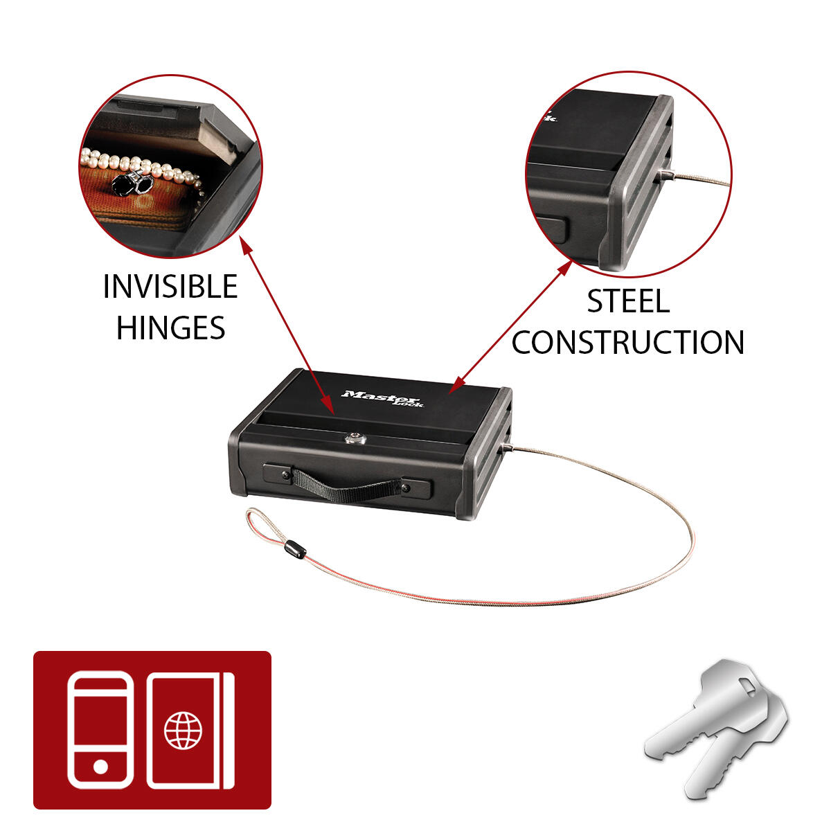 Minicoffre MASTER LOCK Minisafe à poser, H.8.3 x l.28.8 x P.25.5 cm ...