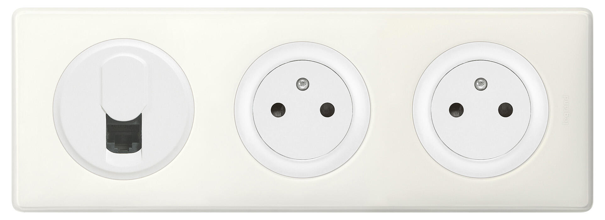 Prise RJ45 et 2 prises avec terre Céliane, LEGRAND, blanc yesterday ...