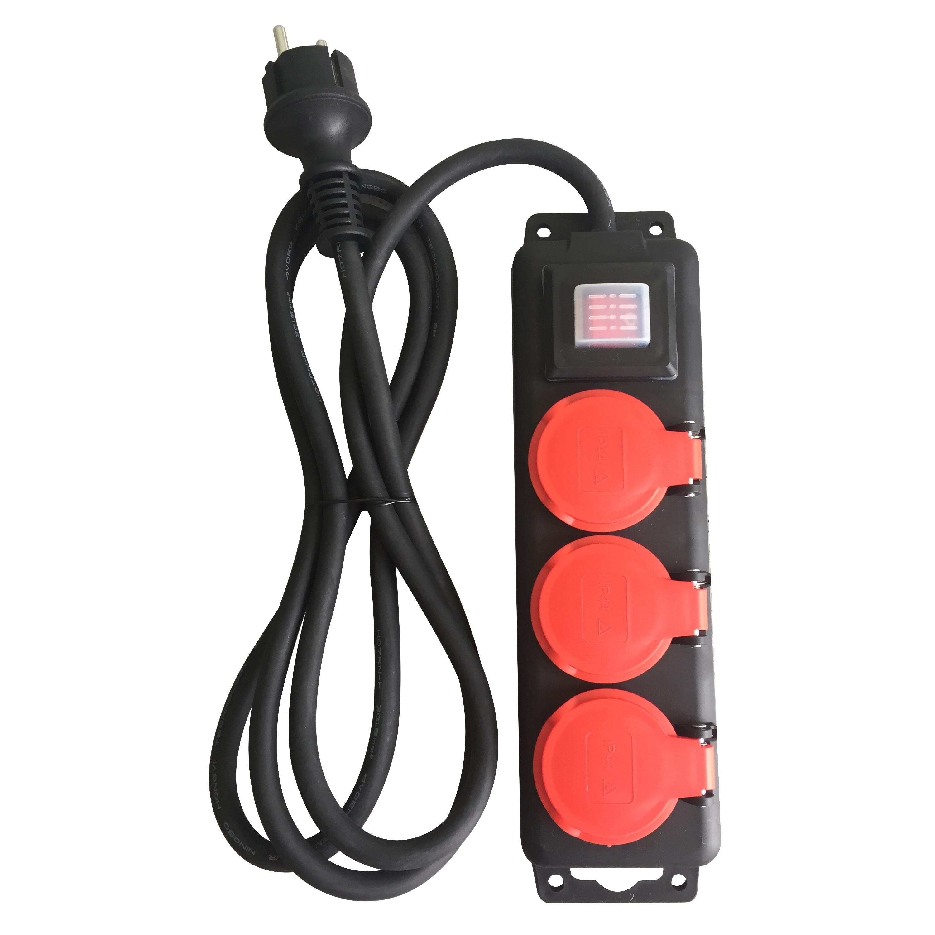 Multiprise filaire extérieure, IP44, 3 prises noir / rouge, 2M, LEXMAN ...