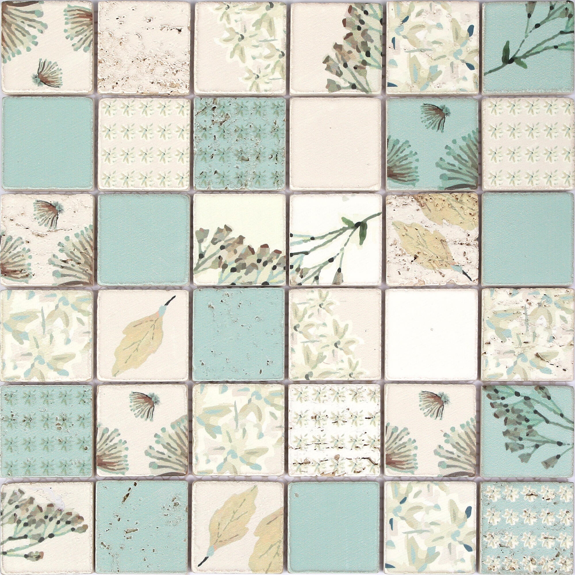 1 plaque de mosaïque mur Flores travertin blanc, vert 30 x 30 cm ARTENS ...