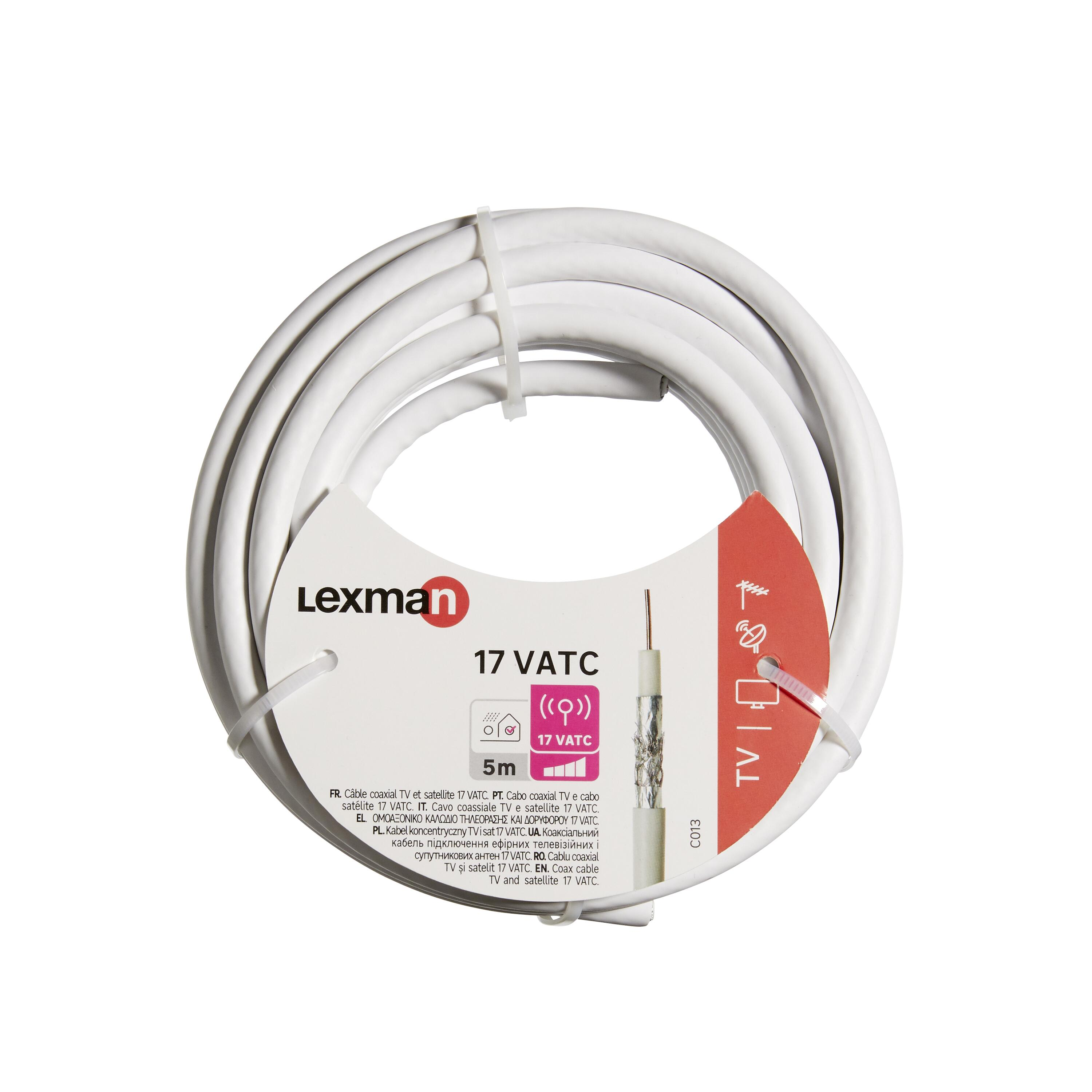 Câble antenne tv coaxial, 17 VATC, 5m, LEXMAN | Leroy Merlin