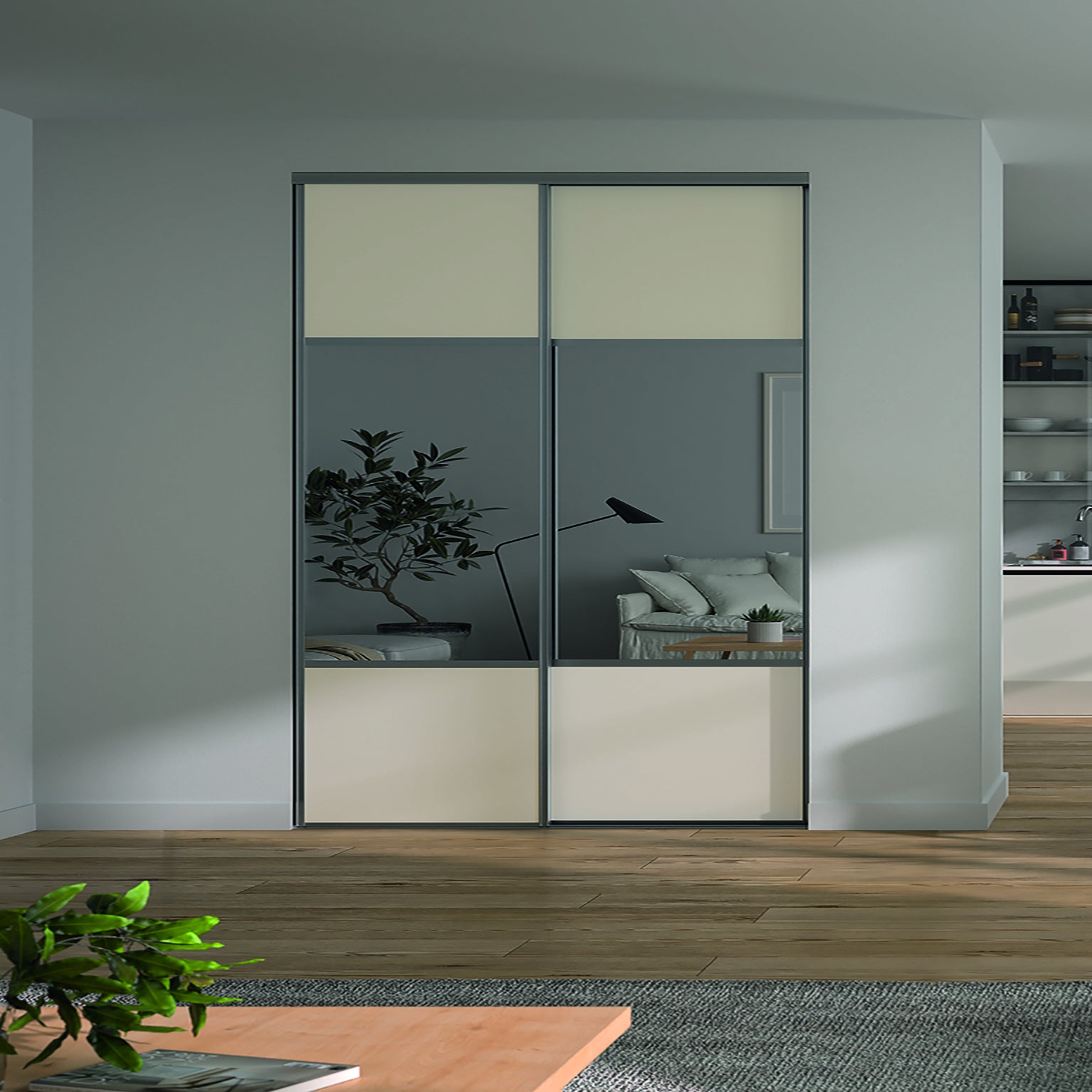Portes de placard coulissantes Salto 2 portes gris cashemire/miroir ...