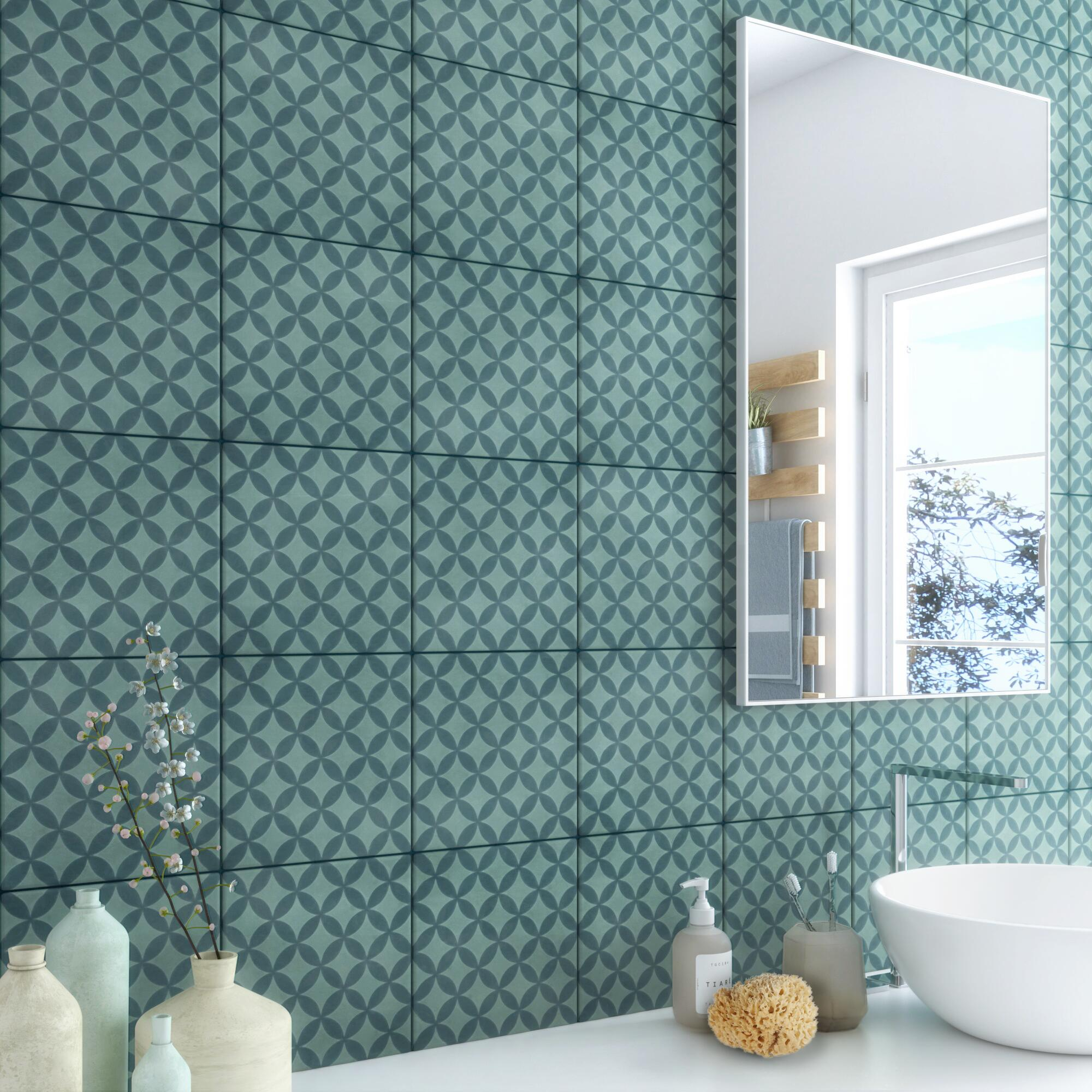 Carreau de ciment sol / mur corole vert Peonie l20 x L20cm | Leroy Merlin