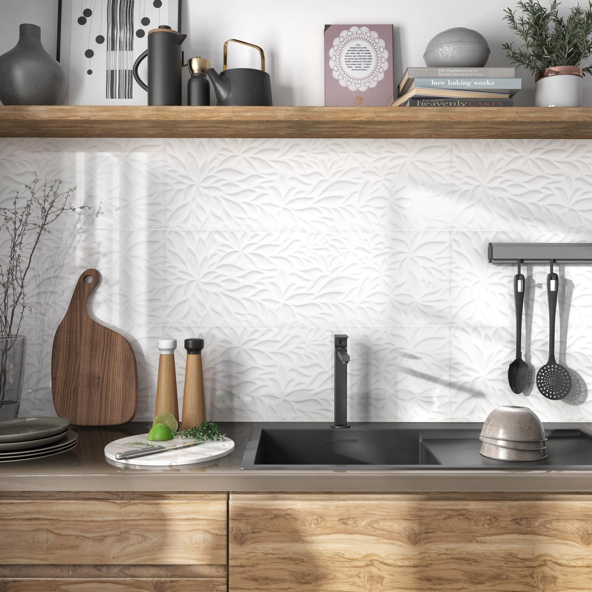 Carrelage mur intérieur effet relief blanc Arctic l.30 x L.90 cm ARTENS ...