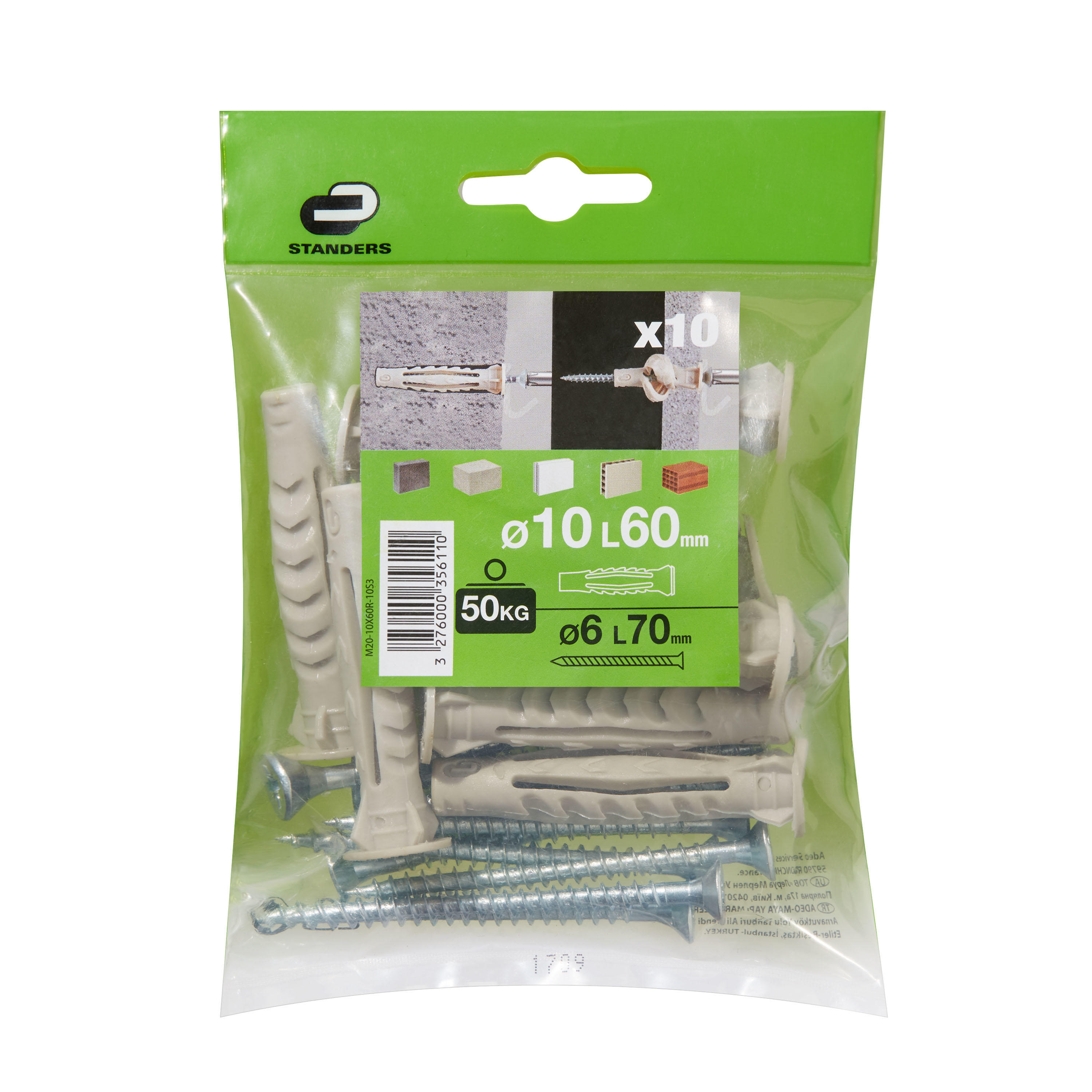 Lot de 10 chevilles multi-matériaux avec vis acier STANDERS L.De 50 à ...