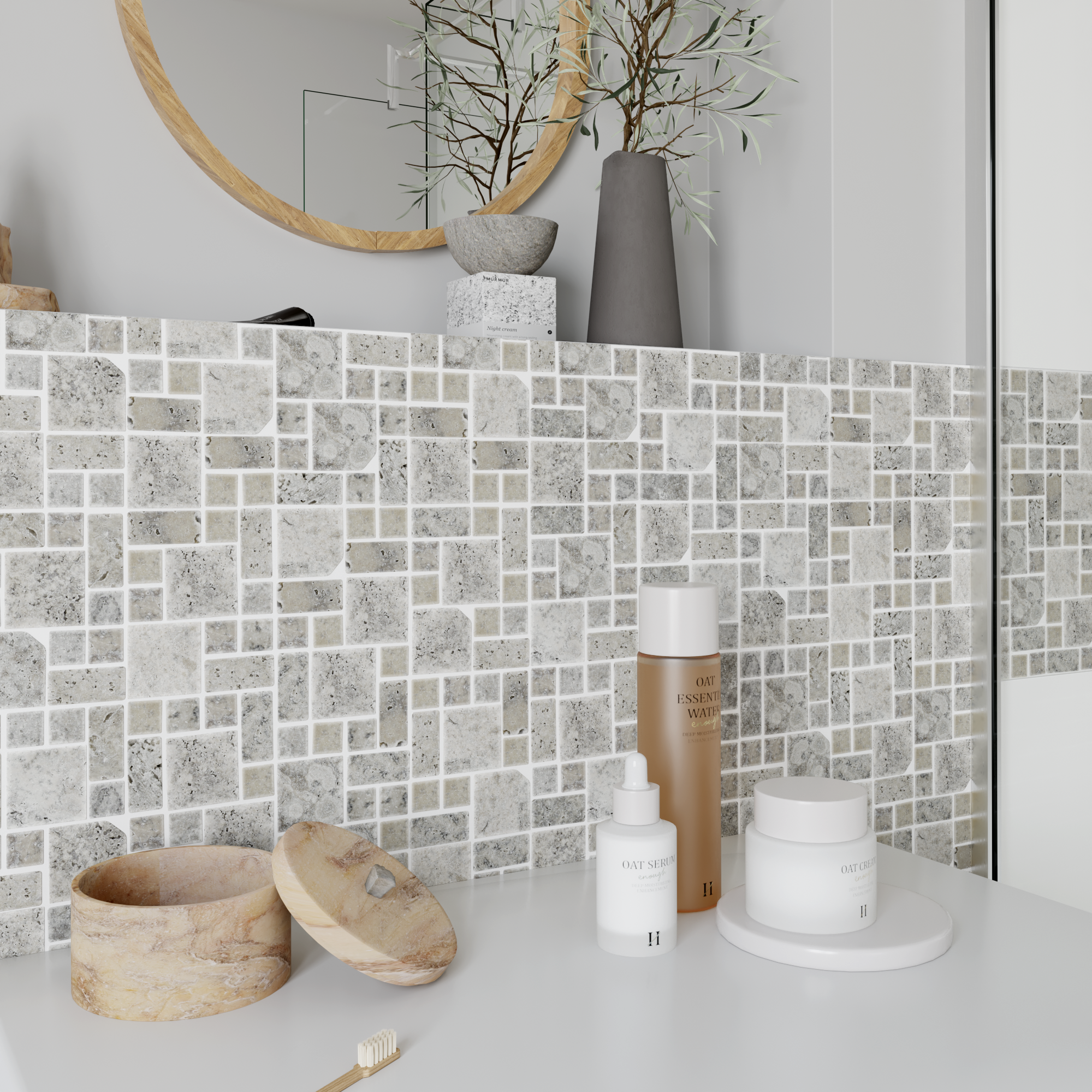 1 plaque de mosaïque sol / mur Capcoz travertin effet marbre gris 30 x ...