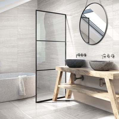 Carrelage sol intérieur / mur intérieur effet marbre gris Rimini l.80 x ...