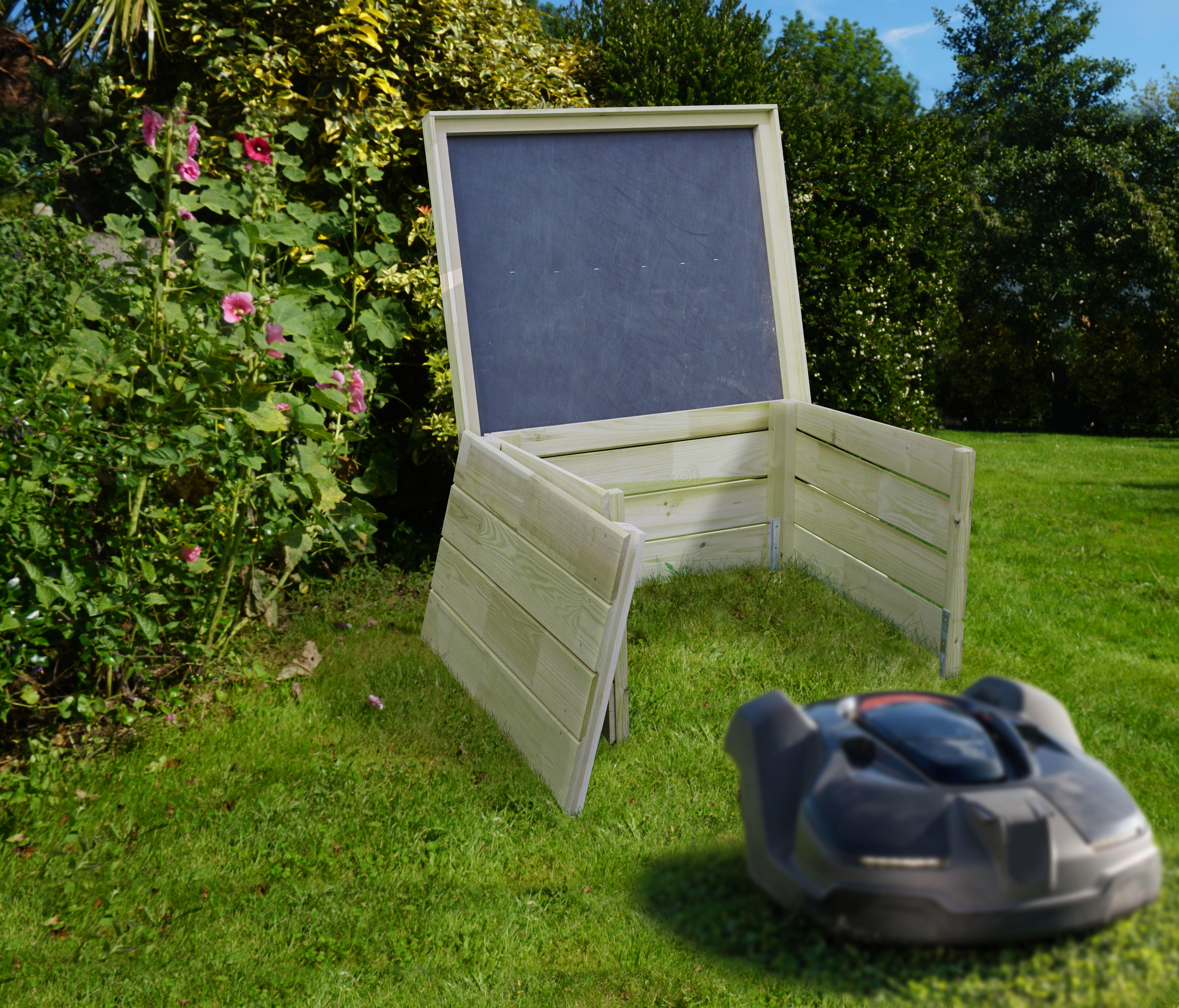 Garage pour robot tondeuse bois, CERLAND, L.76 x l.87 x H. 62 cm ...