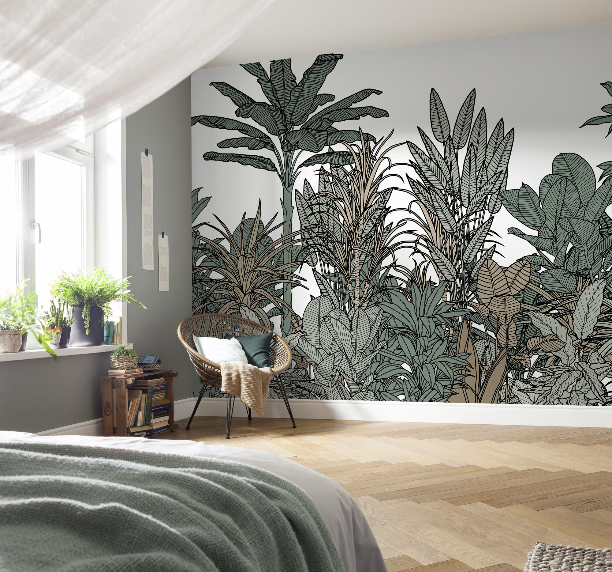 Mural vinilo liso naturaleza Doodle Plants Color verde 350 x 250 cm KOMAR | Leroy Merlin