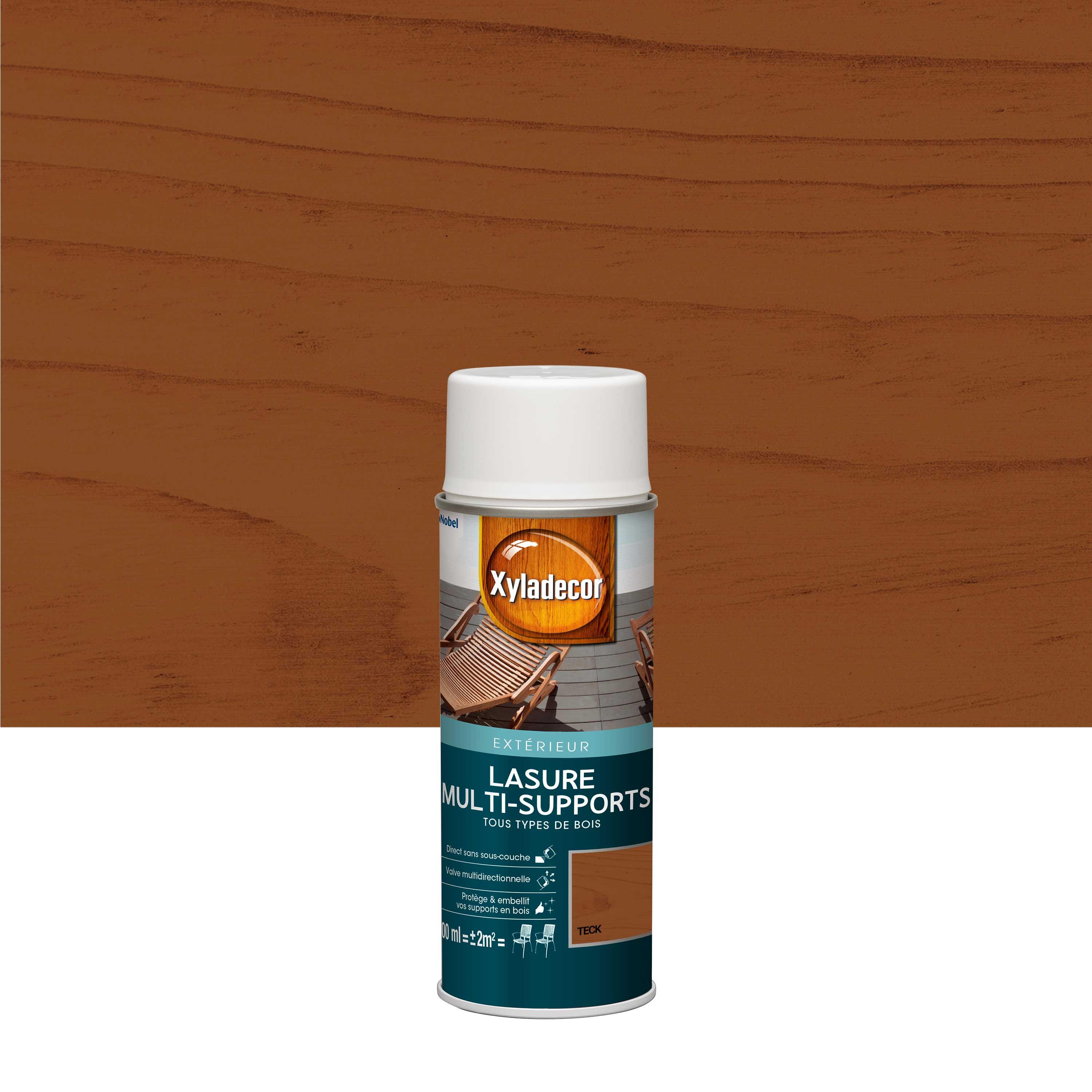 Bombe de peinture Lasure XYLADECOR teck teck mat 400 ml | Leroy Merlin