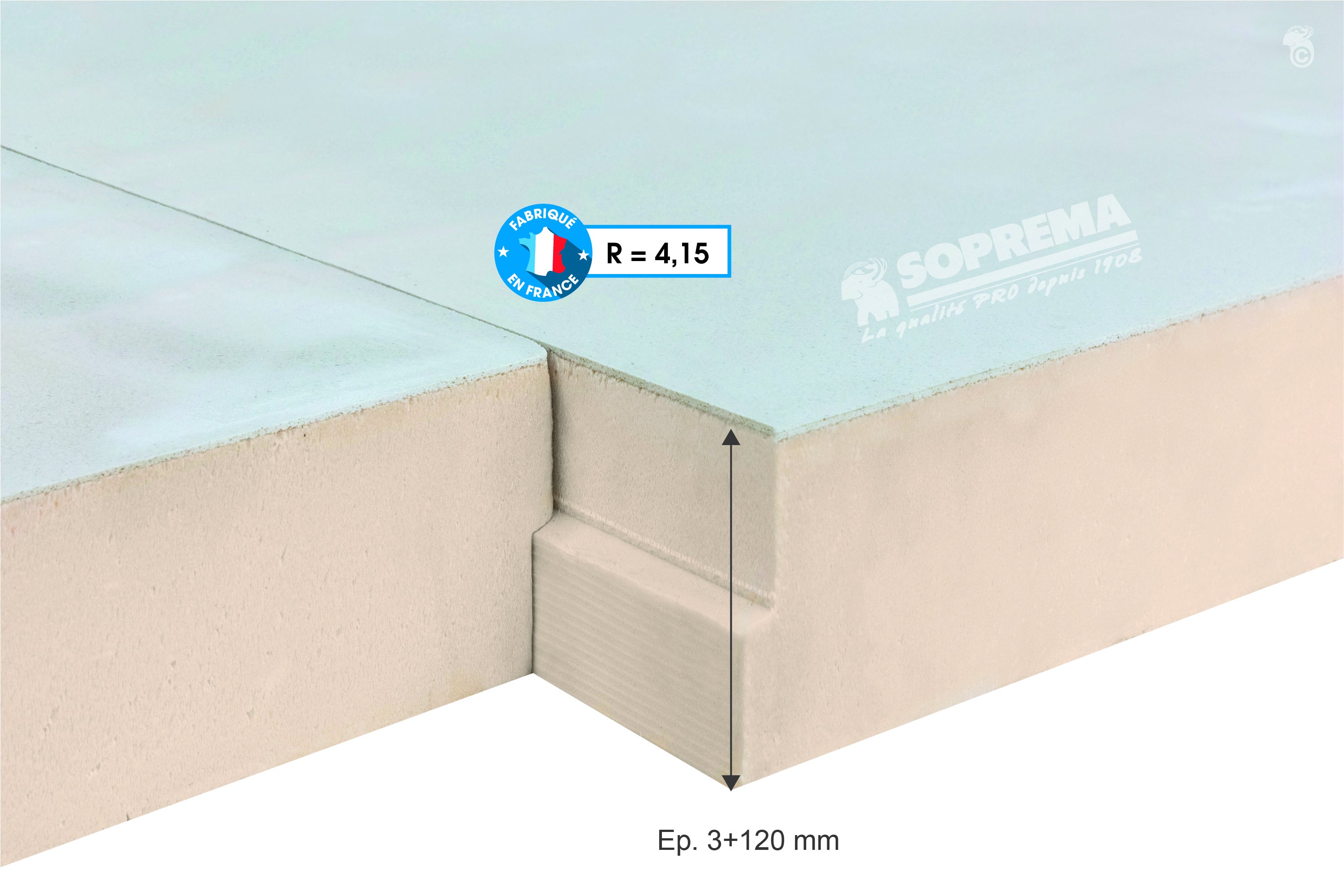 Panneau en polystyrène extrudé XPS +béton, SOPREMA 1.2x0.59m, Ep.120 ...
