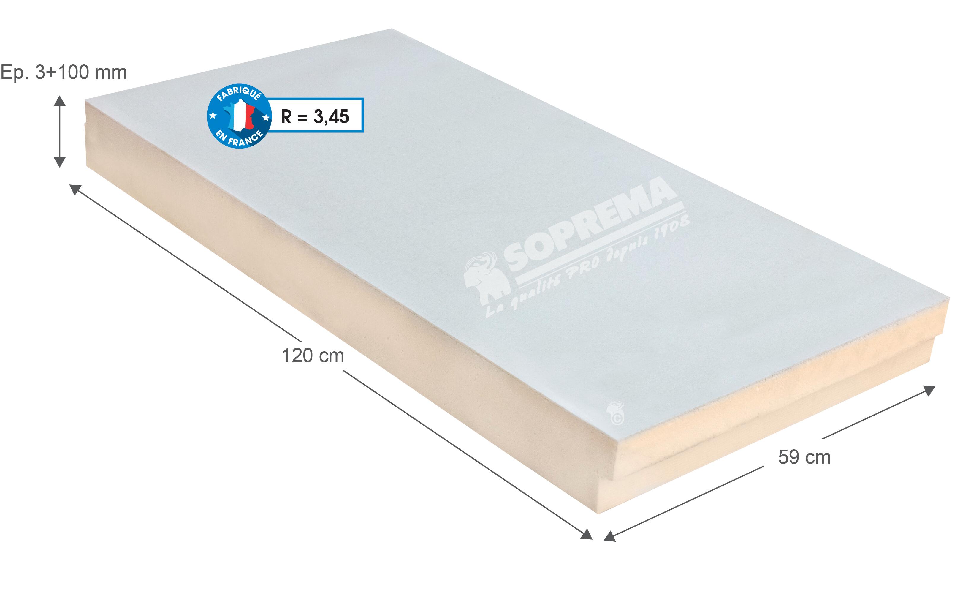 Panneau en polystyrène extrudé XPS +béton, SOPREMA 1.2x0.59m, Ep.100+3mm, R=3.45 | Leroy Merlin
