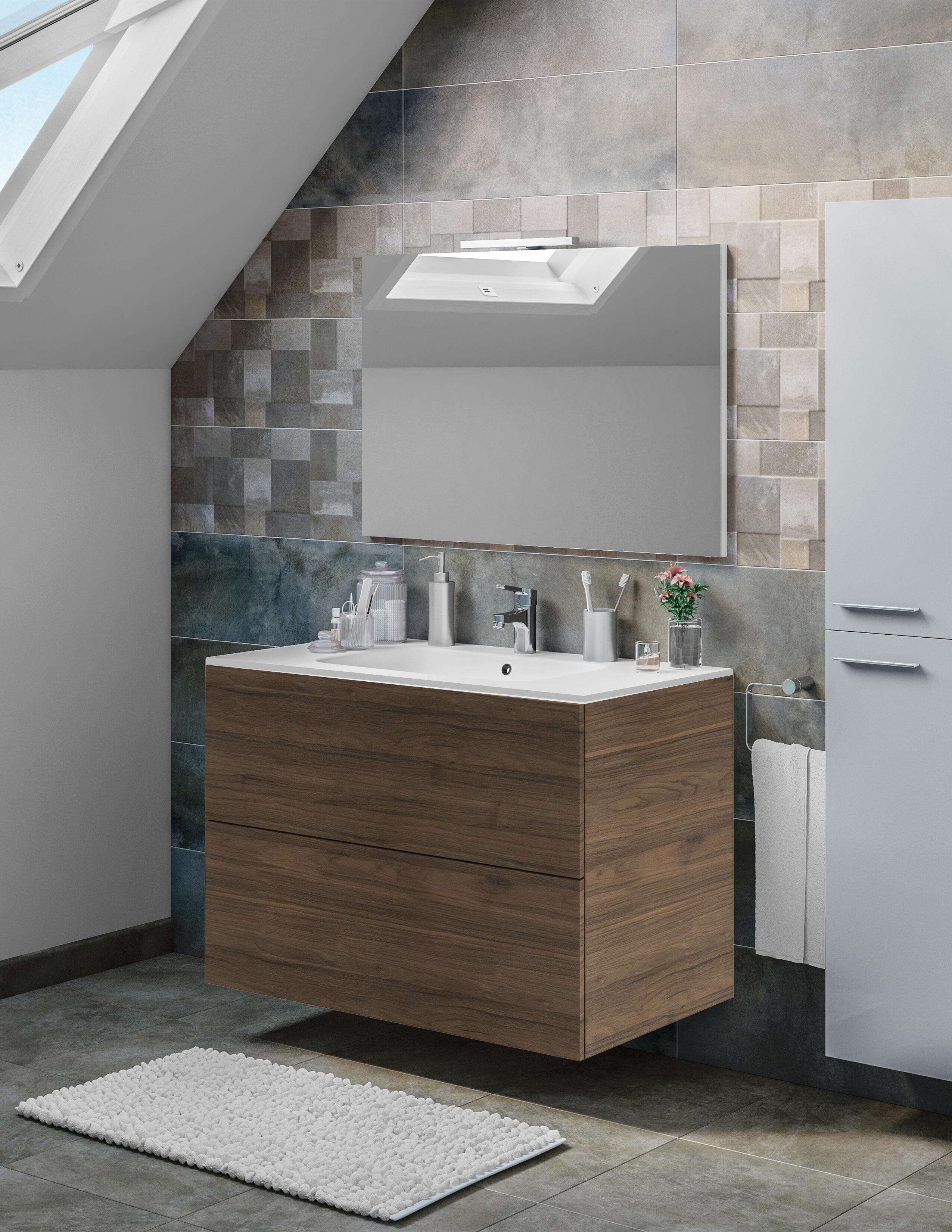 Mobile bagno sospeso con lavabo L 90 x H 64 x P 48 cm rovere noce 2 ...