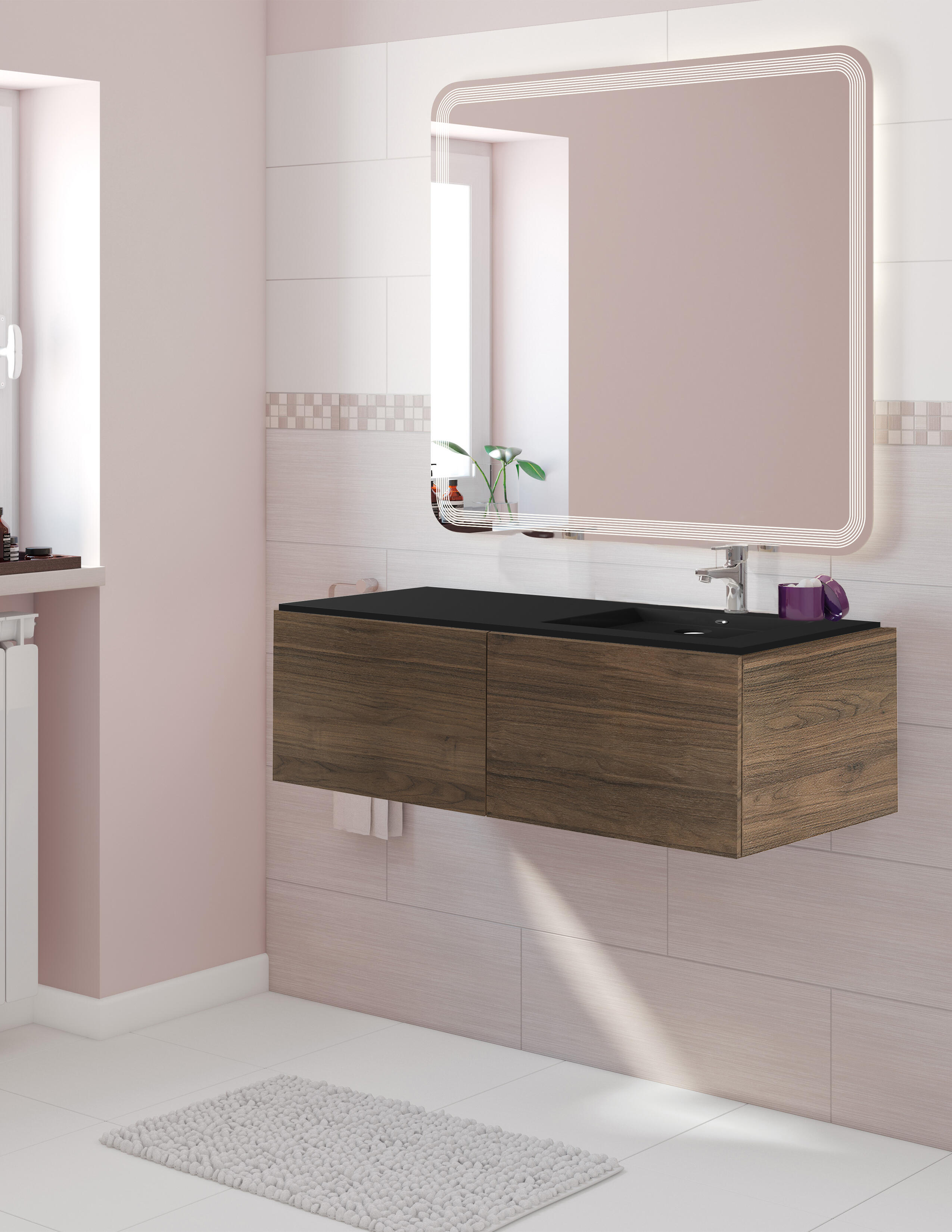 Mobile sottolavabo e lavabo Neo rovere noce L 120 x H 32 x P 48 cm ...