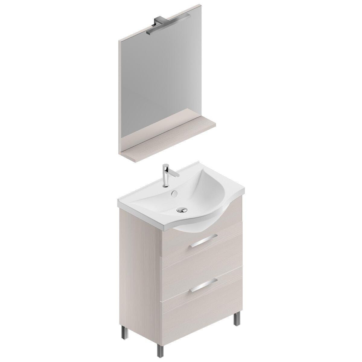 Mobile sottolavabo, lavabo e specchio con illuminazione Jnka legno larice bianco L 65 x H 75 x P ...