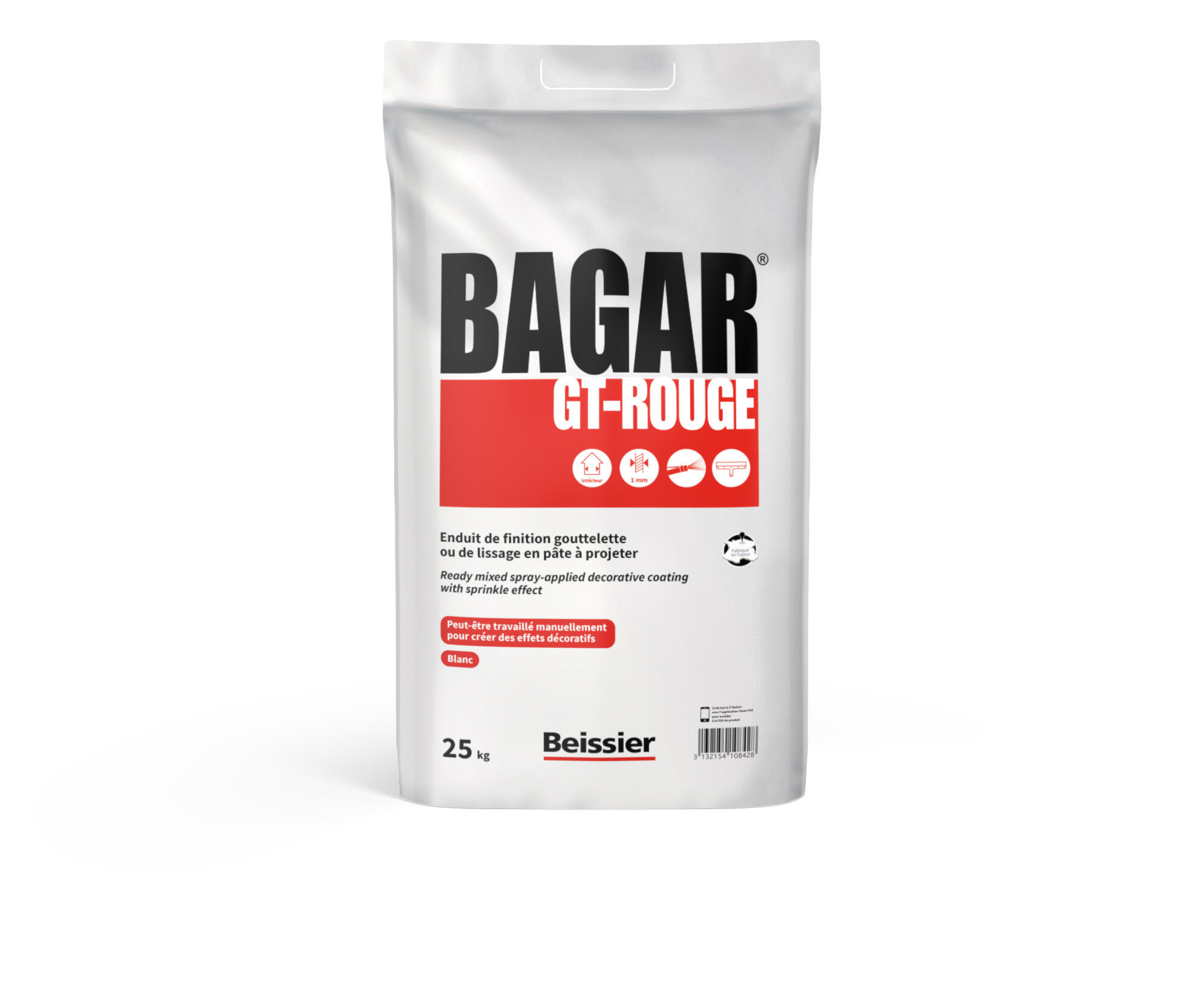 Enduit de lissage en pâte Gt rouge BAGAR blanc 25 kg | Leroy Merlin