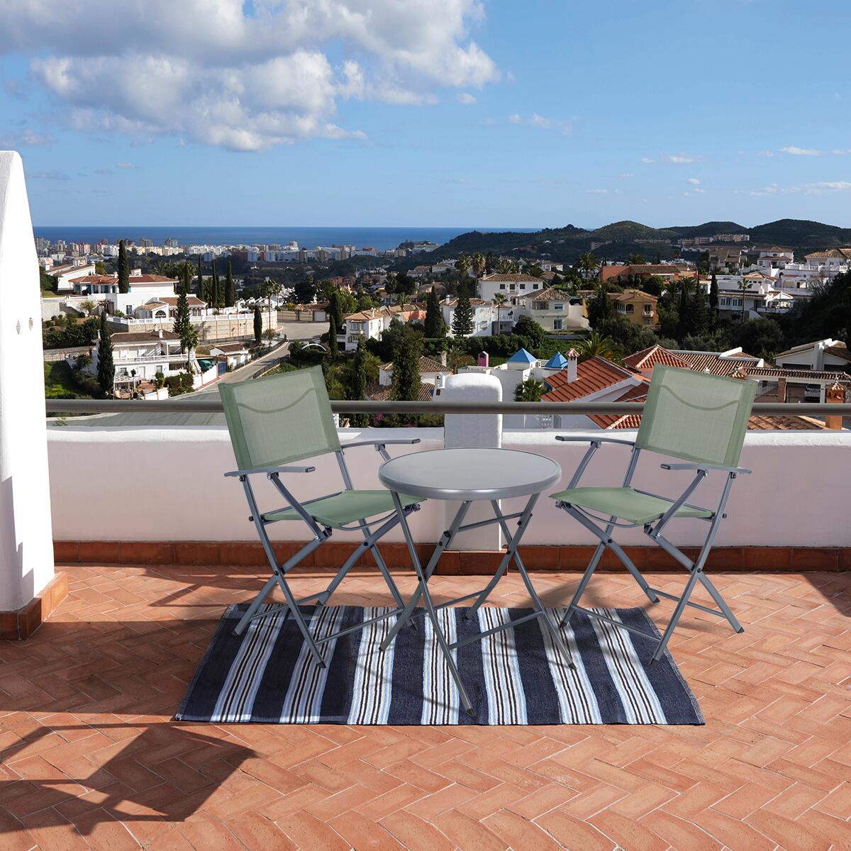 Set tavolo e sedie Emys NATERIAL in acciaio per 2 persone, verde ...