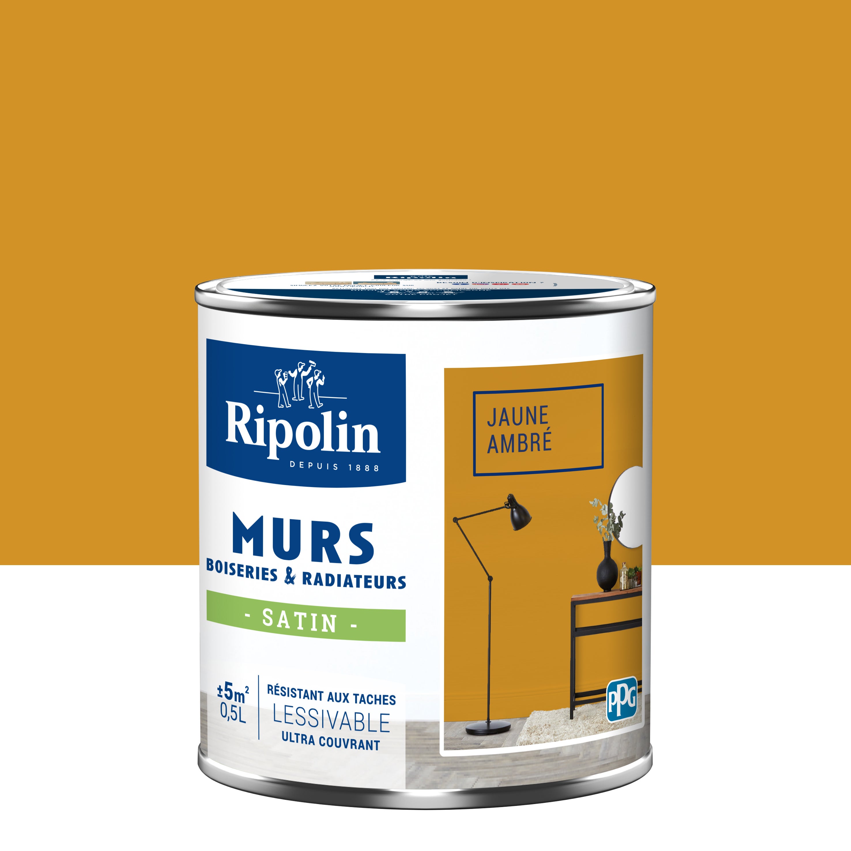 Peinture jaune ambré mur, boiserie, radiateur RIPOLIN satiné 0.5 l ...
