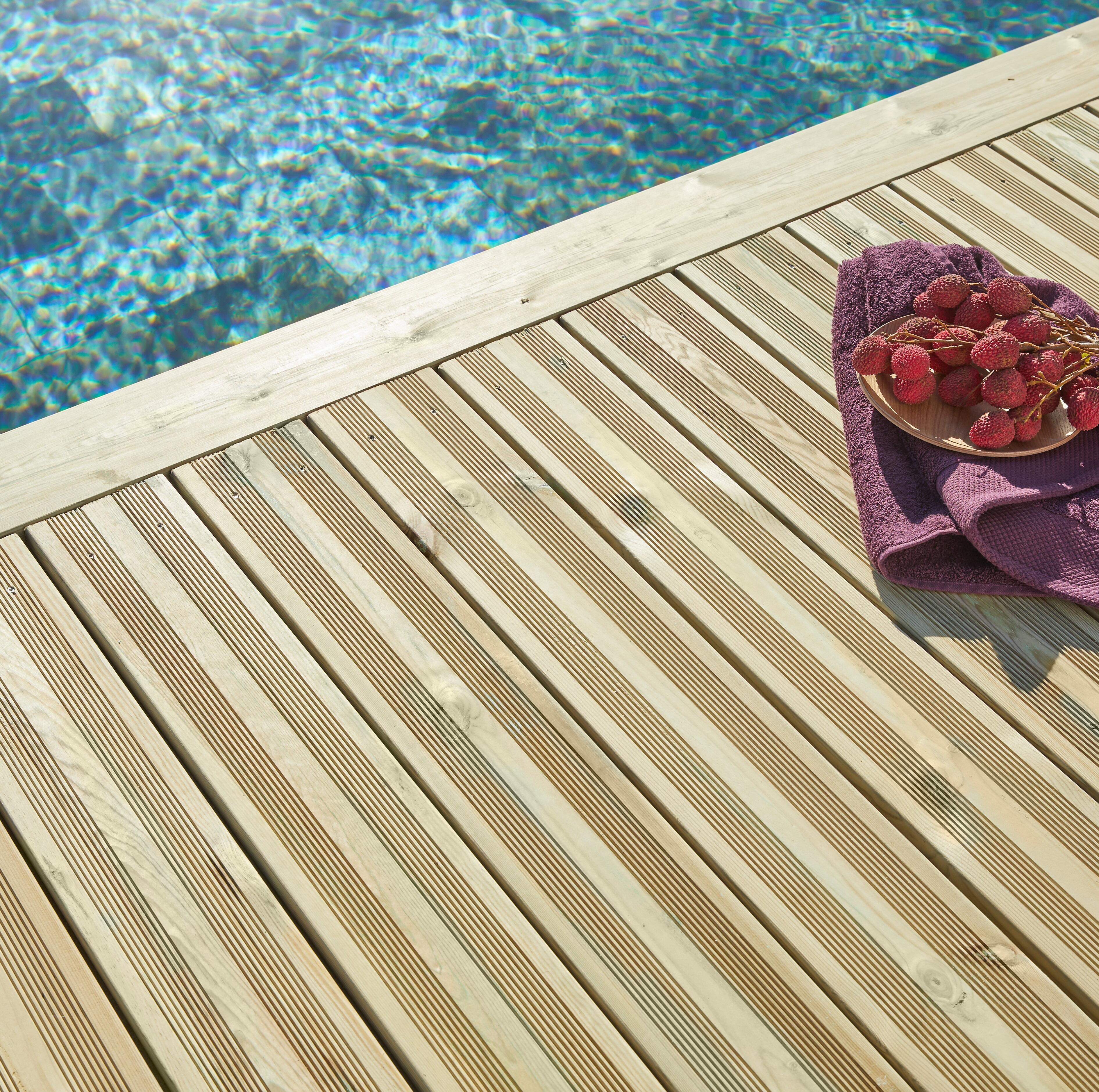 Lame terrasse bois en pin vert KUHMO2 ECO, L.240 x l.12 cm x Ep.21 mm ...