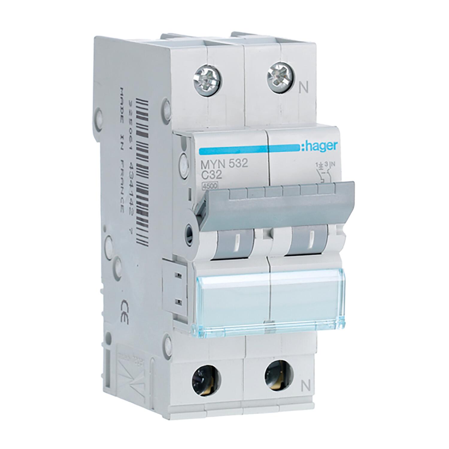 Interruttore magnetotermico HAGER 1P 32A 4.5kA 1M 230V HAGMYN532 | Leroy Merlin