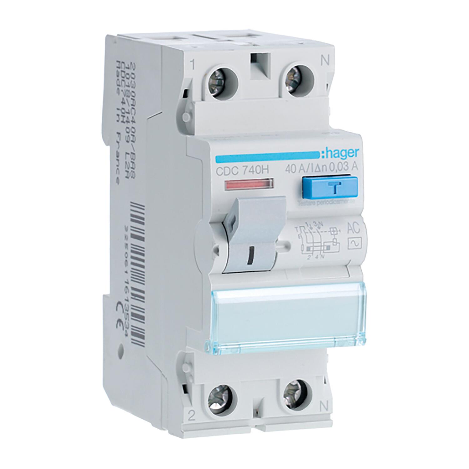 Differenziale salvavita HAGER HAGCDC740H 2 poli 40A AC 2 moduli 230V | Leroy Merlin