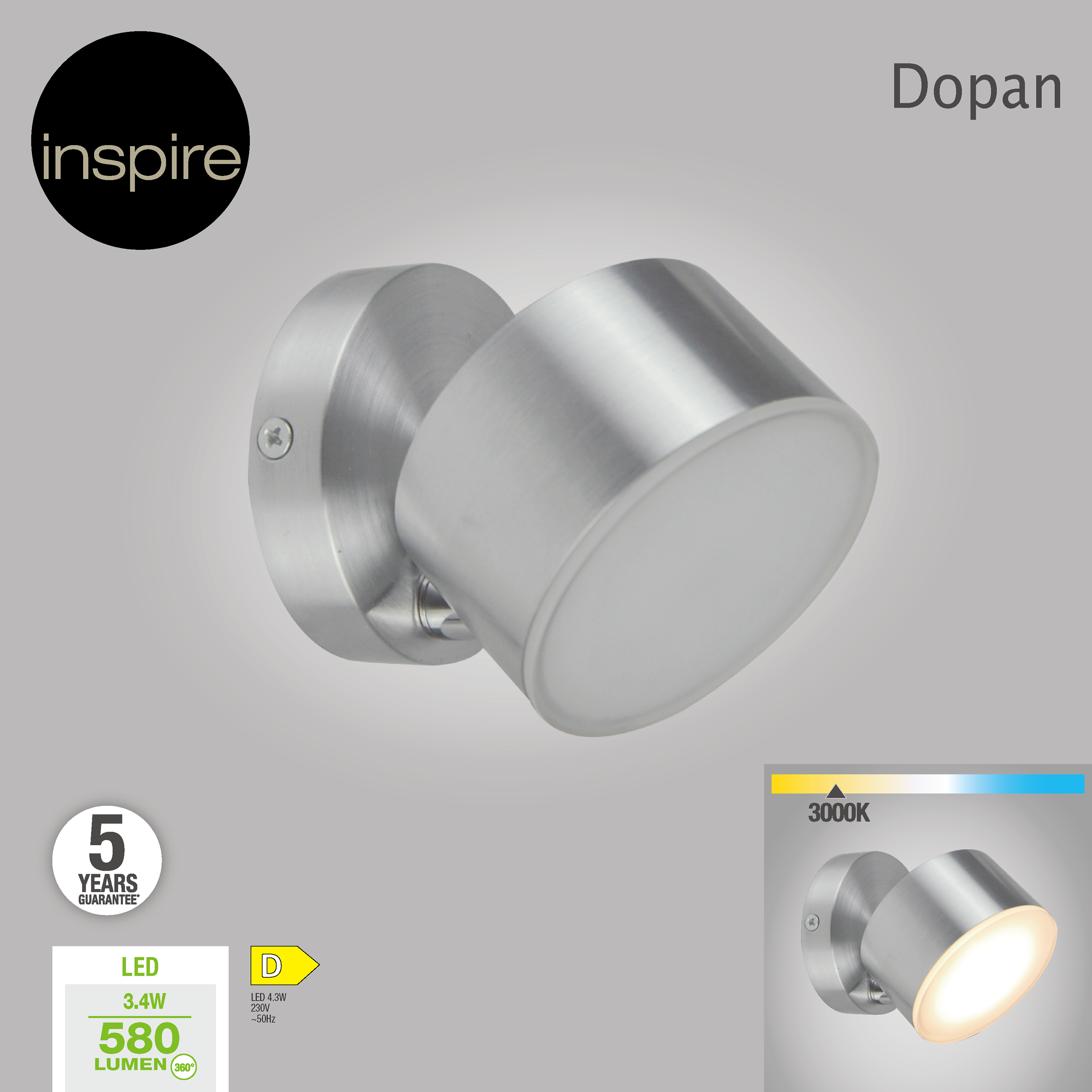 Applique LED design Dopan grigio INSPIRE | Leroy Merlin