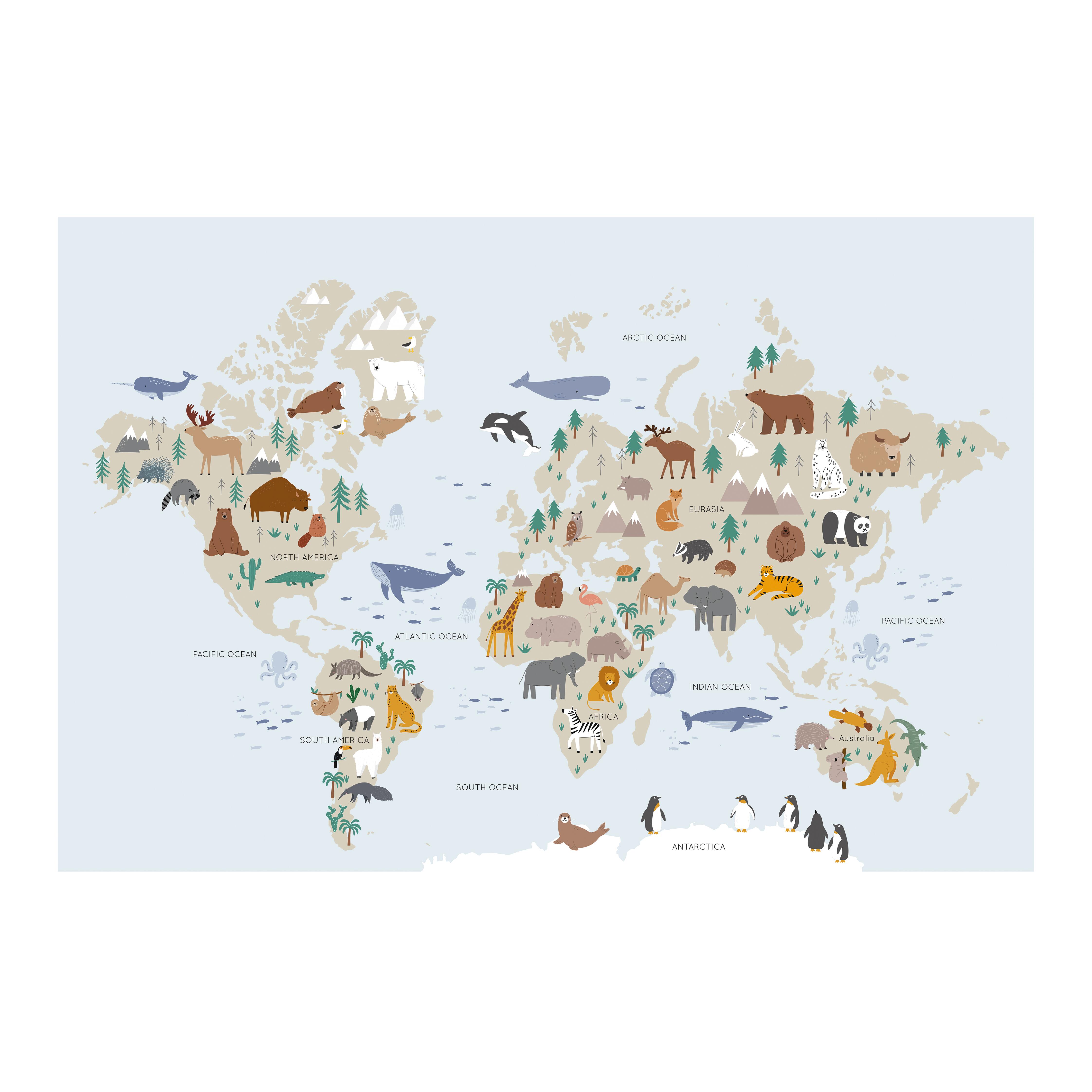 Stampa su tela Map animals, blu 97 x 65 cm | Leroy Merlin