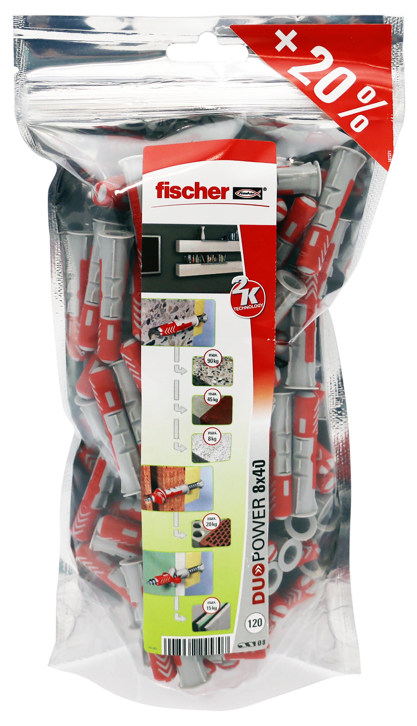 Lot de 120 chevilles pour tout type de mur BIG PACK DuoPower 8 FISCHER ...