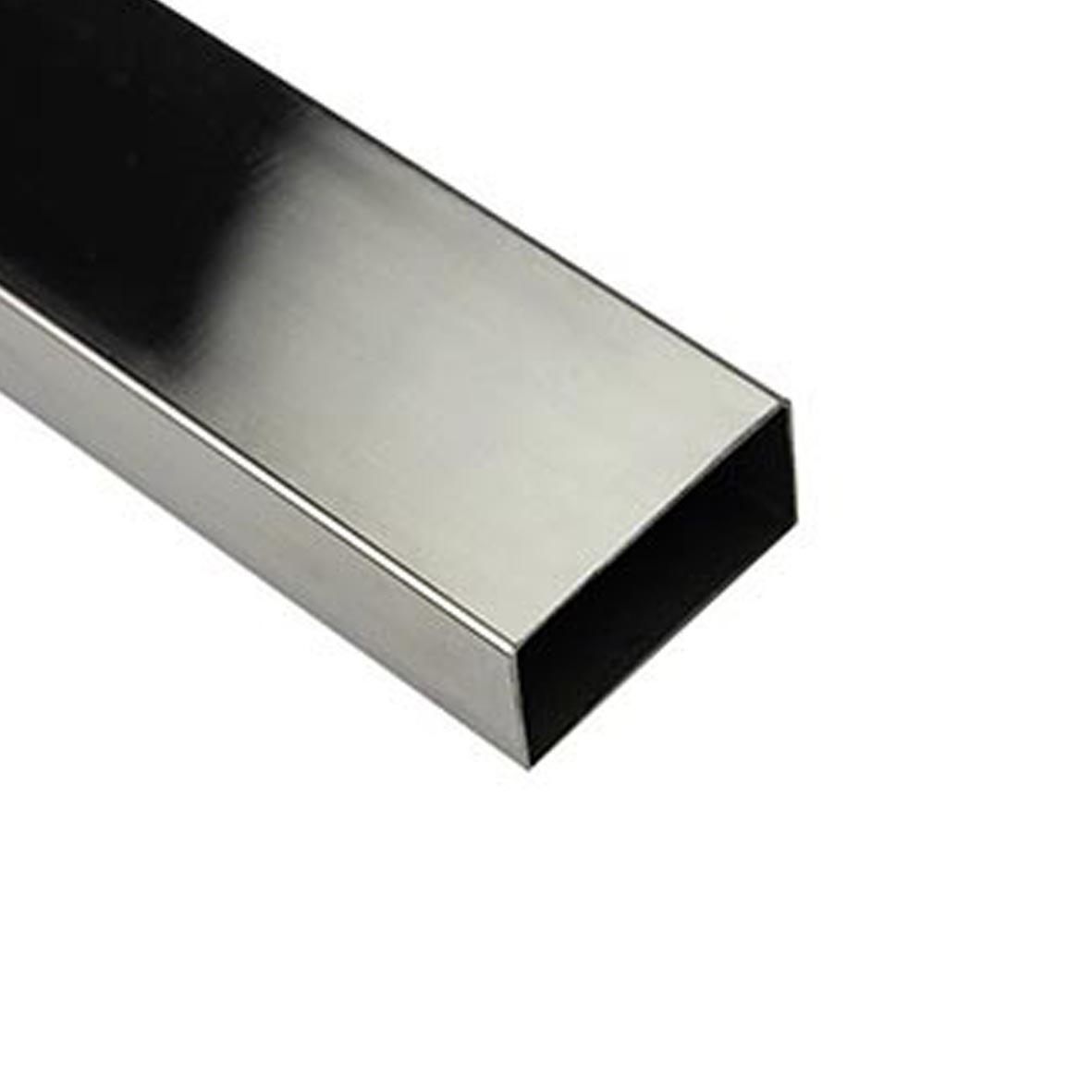 Tube rectangulaire inox chromée brillant argent lisse, L.1 m x l.2 cm x ...
