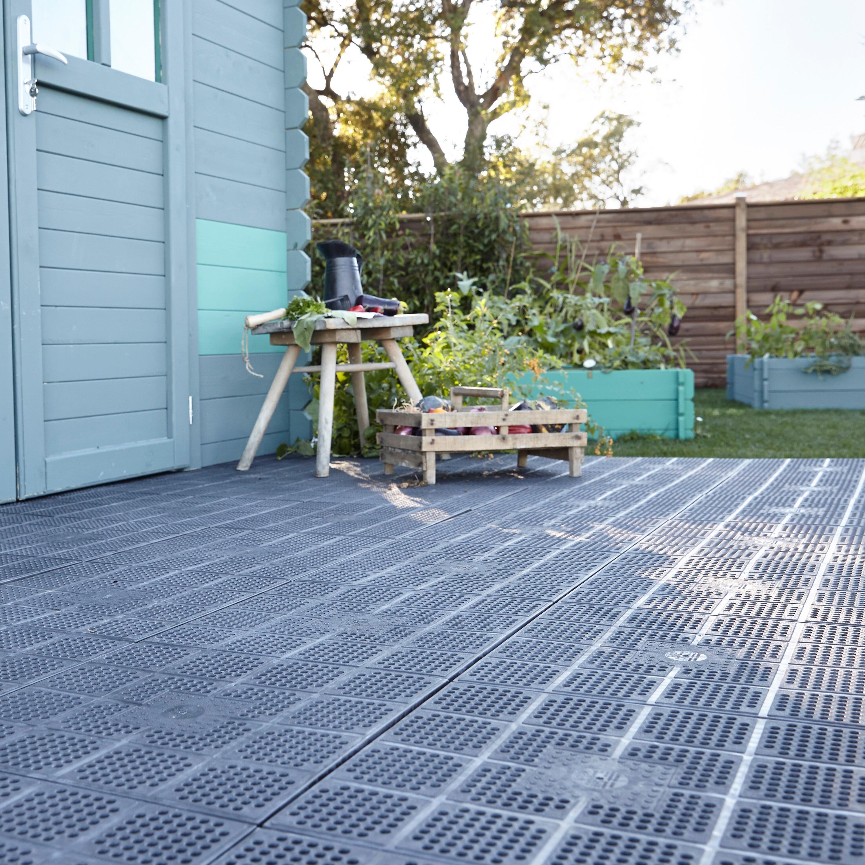 Dalle clipsable terrasse crossover, marron foncé, L.40 x l.40 cm x Ep ...