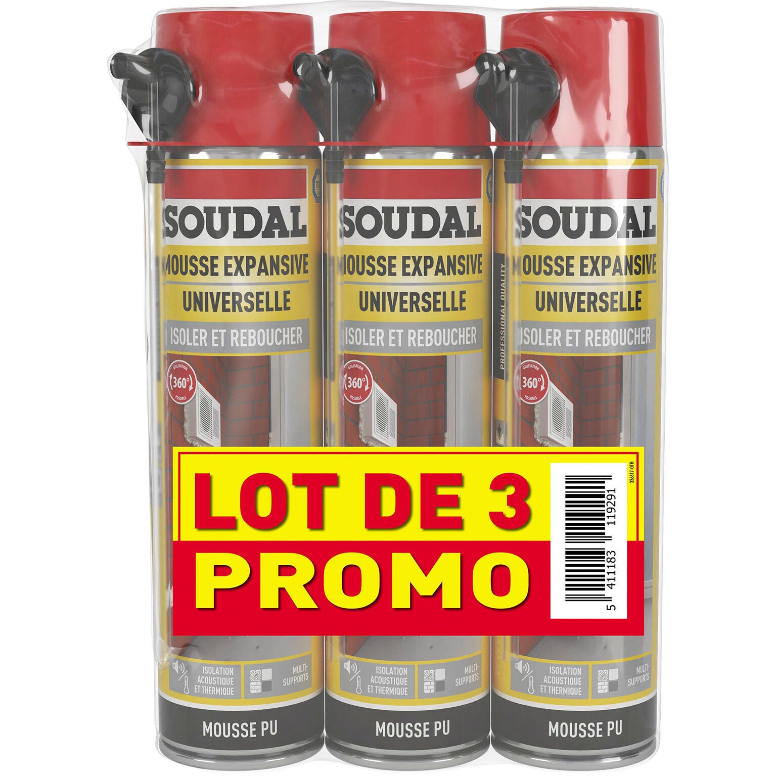 Lot de 3 mousses expansive SOUDAL, écru 3 x 500 ML | Leroy Merlin