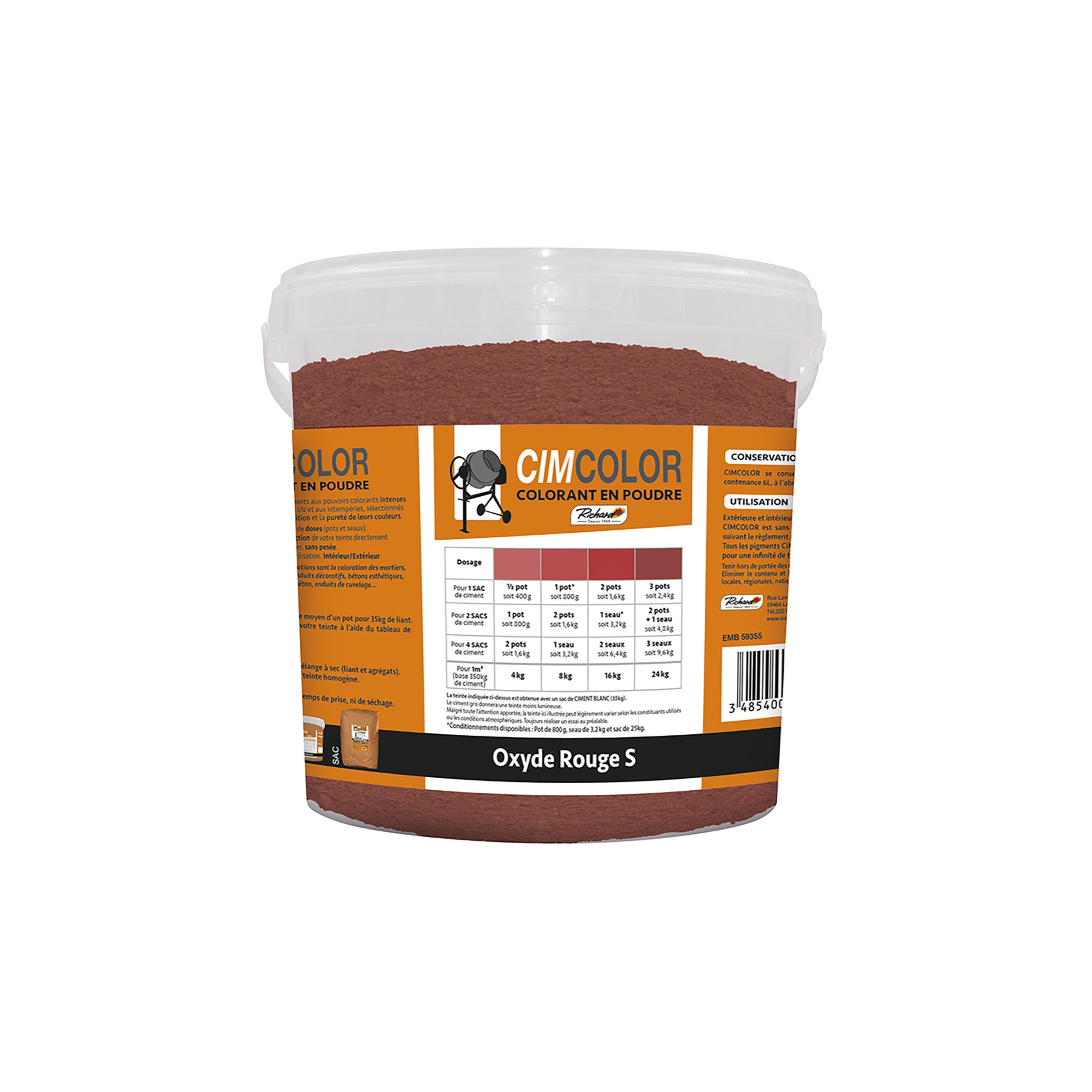 Pigment en poudre Seau cimcolor RICHARD oxyde rouge s 3.2 Kilogramme ...