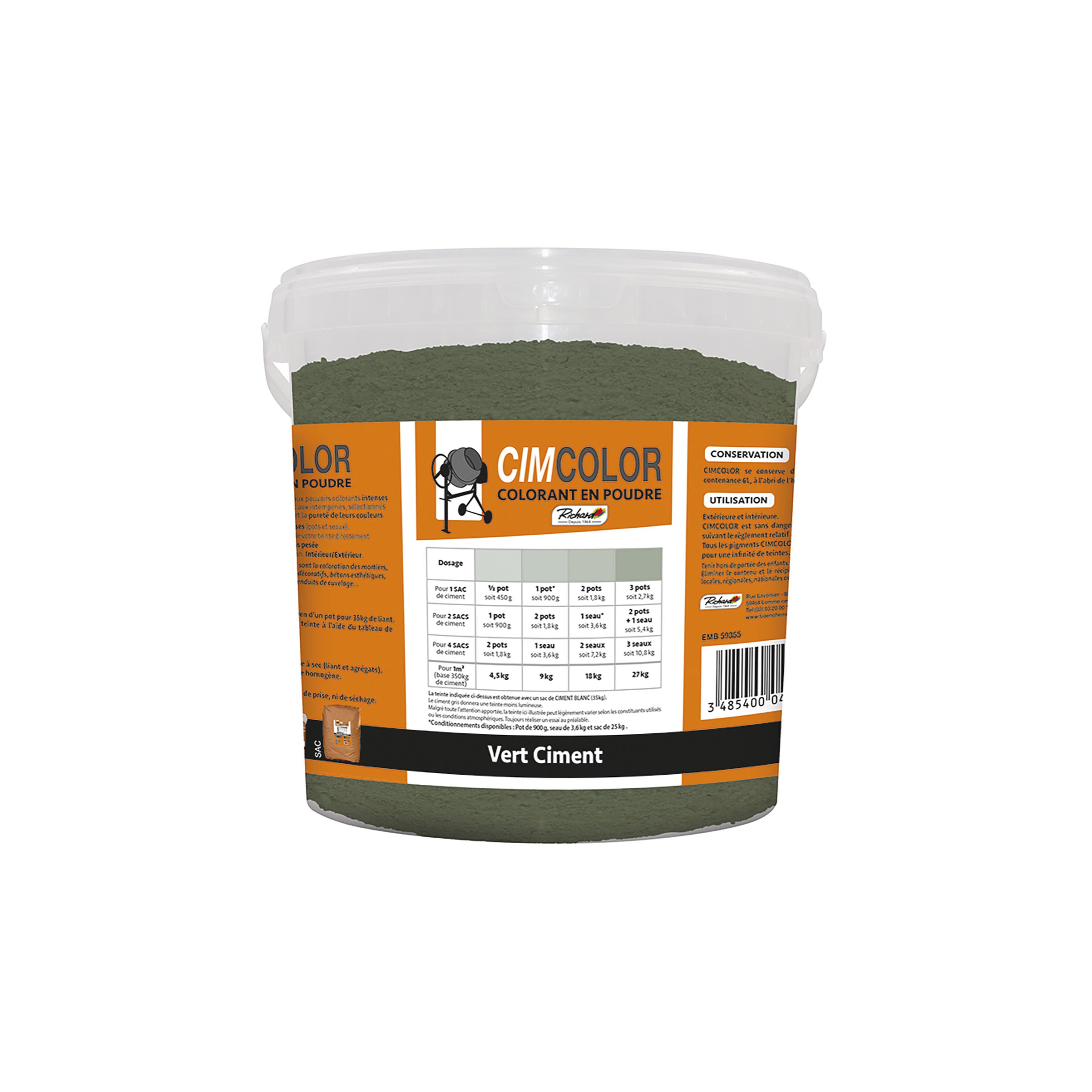 Pigment en poudre Seau cimcolor RICHARD vert ciment 3.6 Kilogramme ...