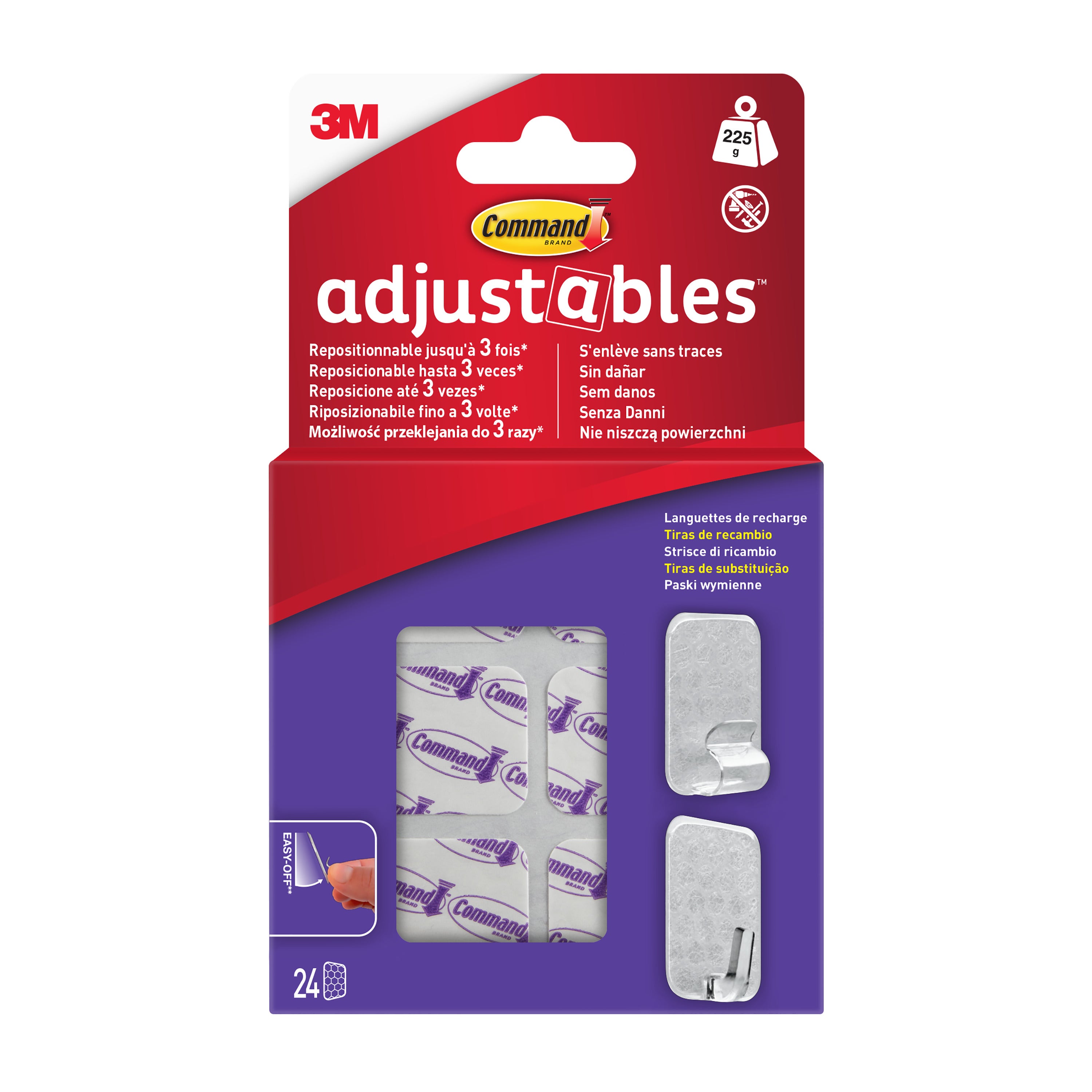 Lot de 24 languettes adhésives Adjustables COMMAND incolore ...