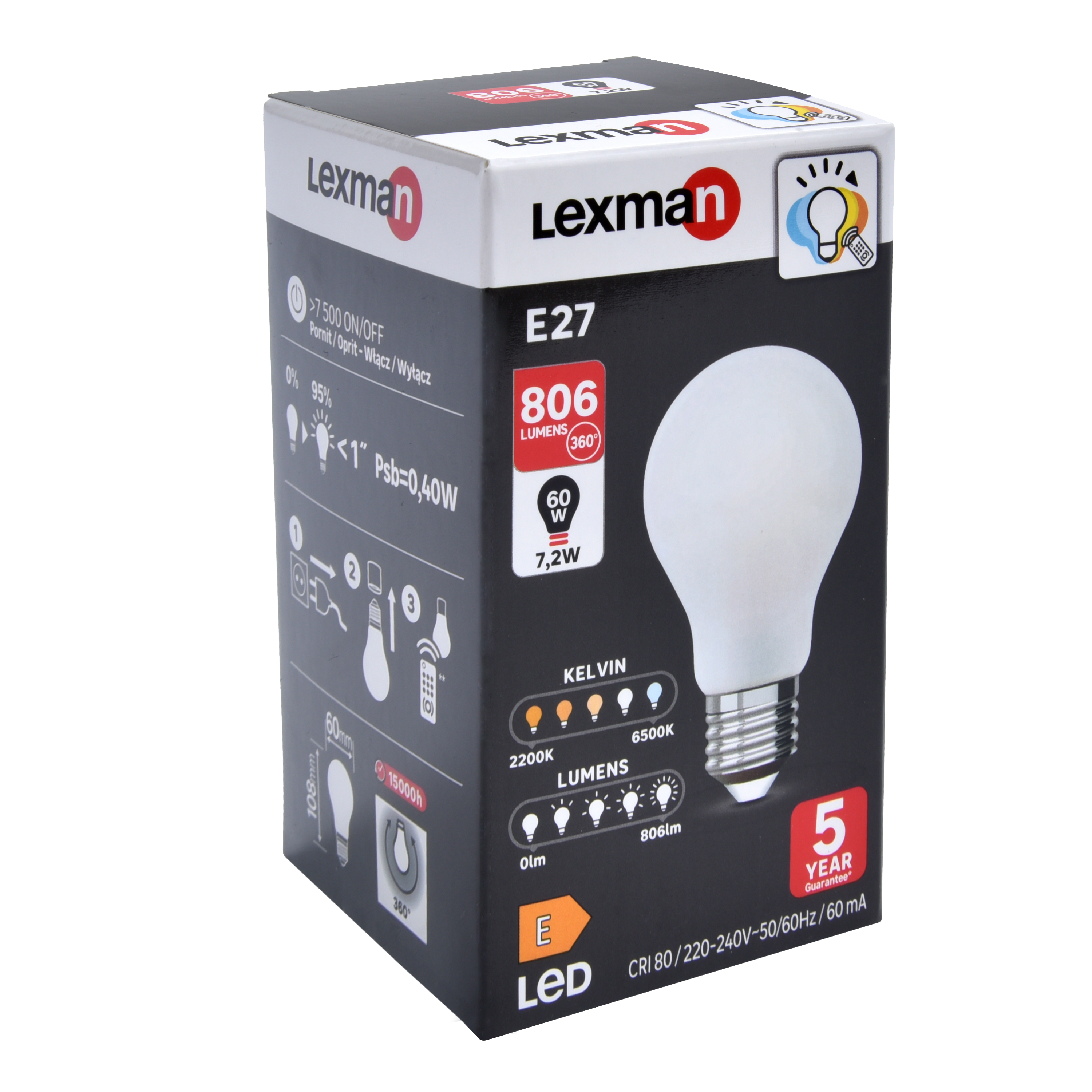 Ampoule led Universelle, E27, blancs & intensité variables, LEXMAN ...